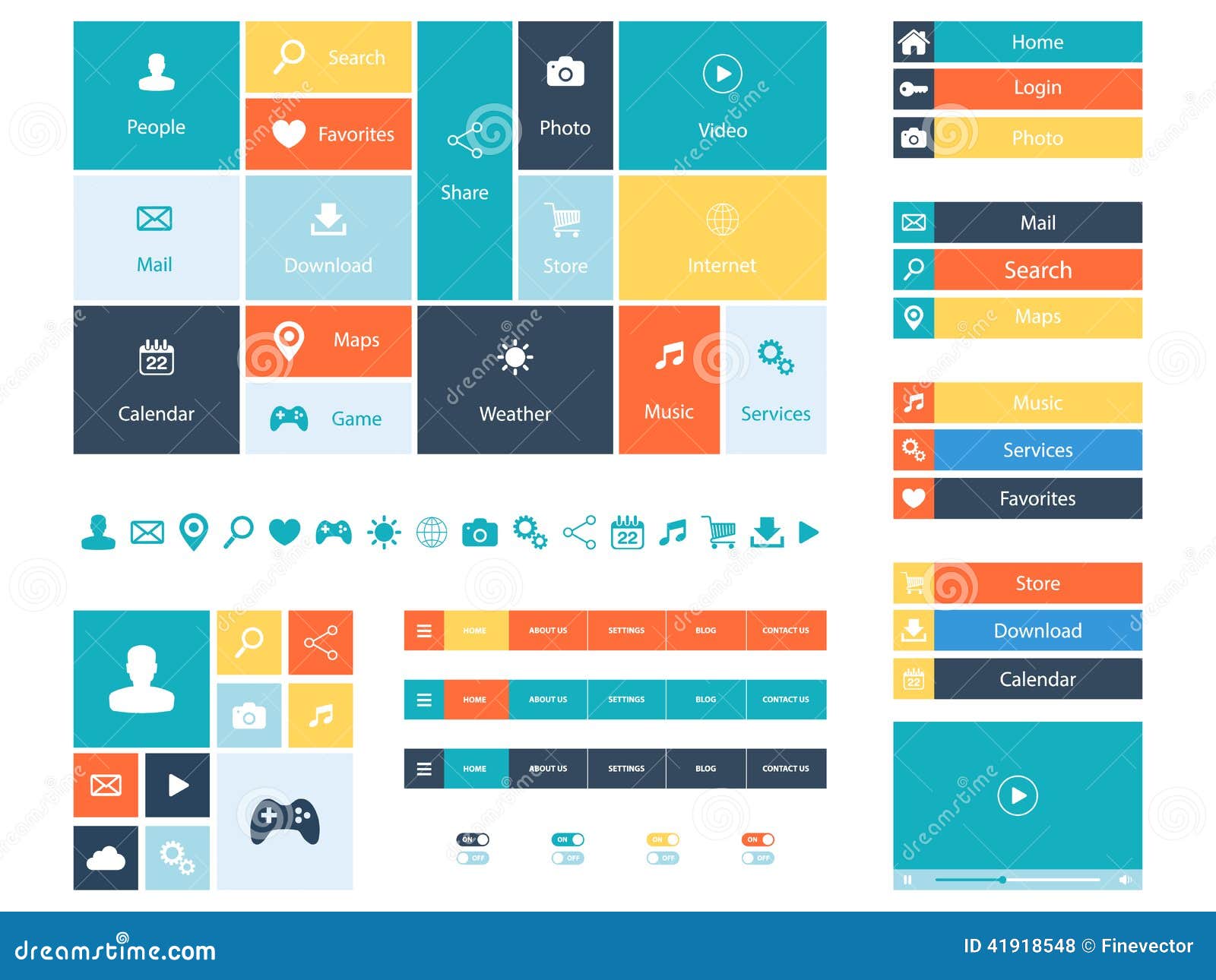 Elementi Piani Di Web Design, Bottoni, Icone Modelli Per Il Sito Web ...