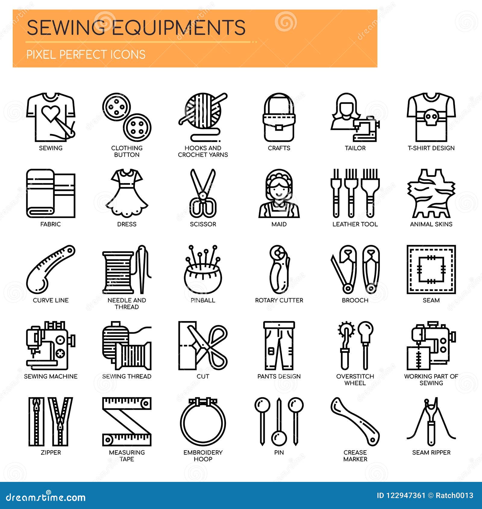 Elementos De Costura, Iconos Perfectos Del Pixel Ilustración del Vector ...