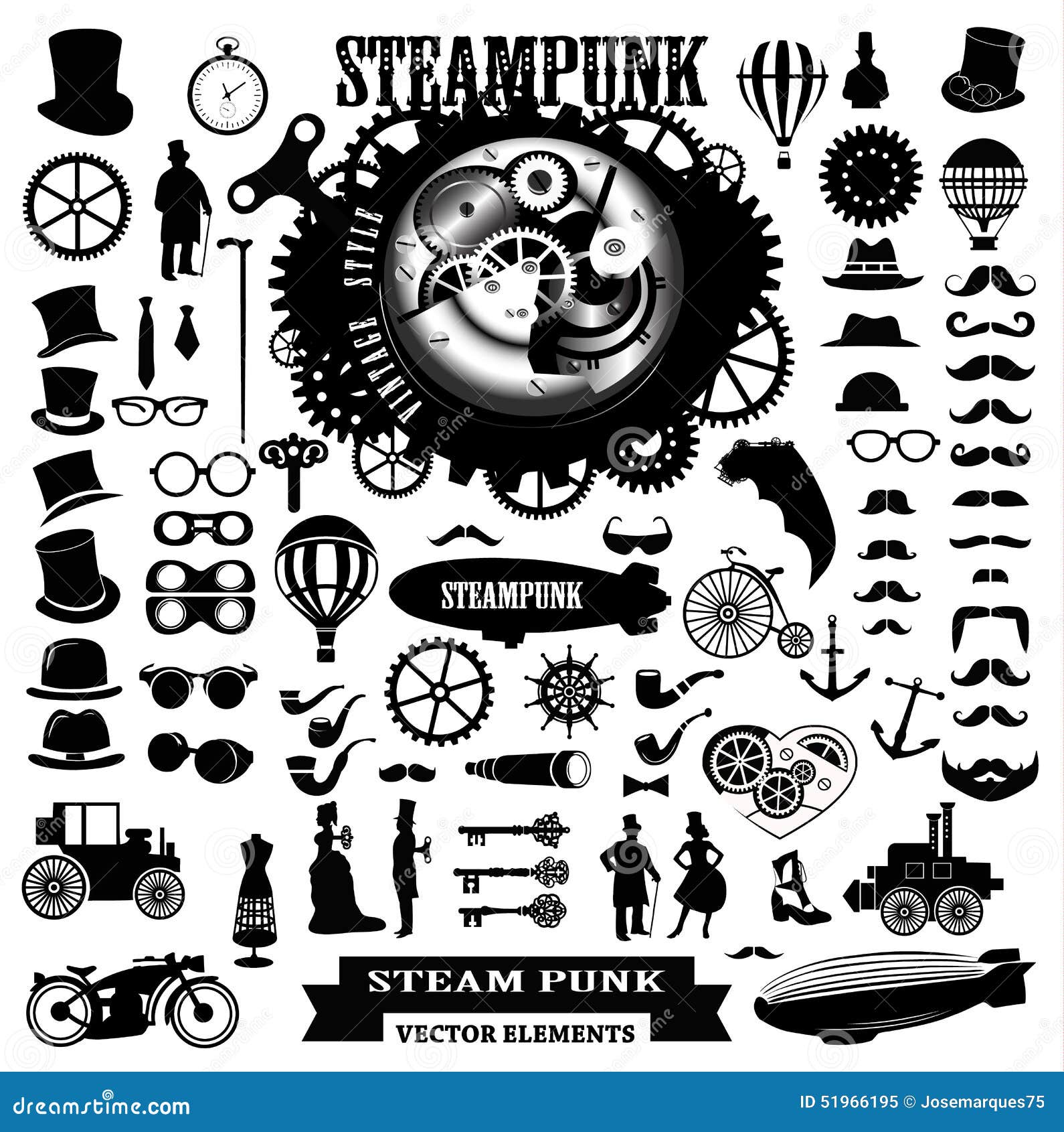 Elementos De Steampunk Etiquetas E Iconos Del Vector Ilustración del ...