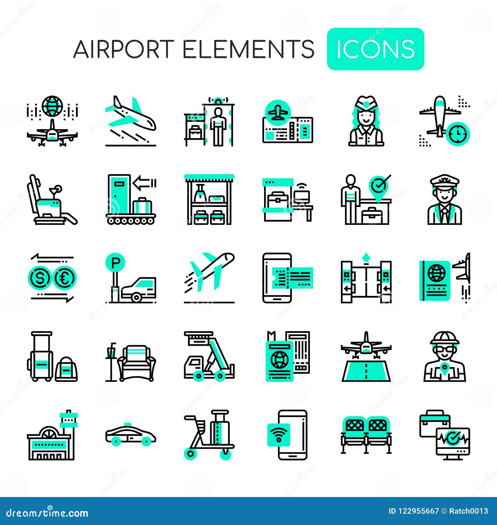 Elementos Del Aeropuerto, Iconos Perfectos Del Pixel Ilustración del ...