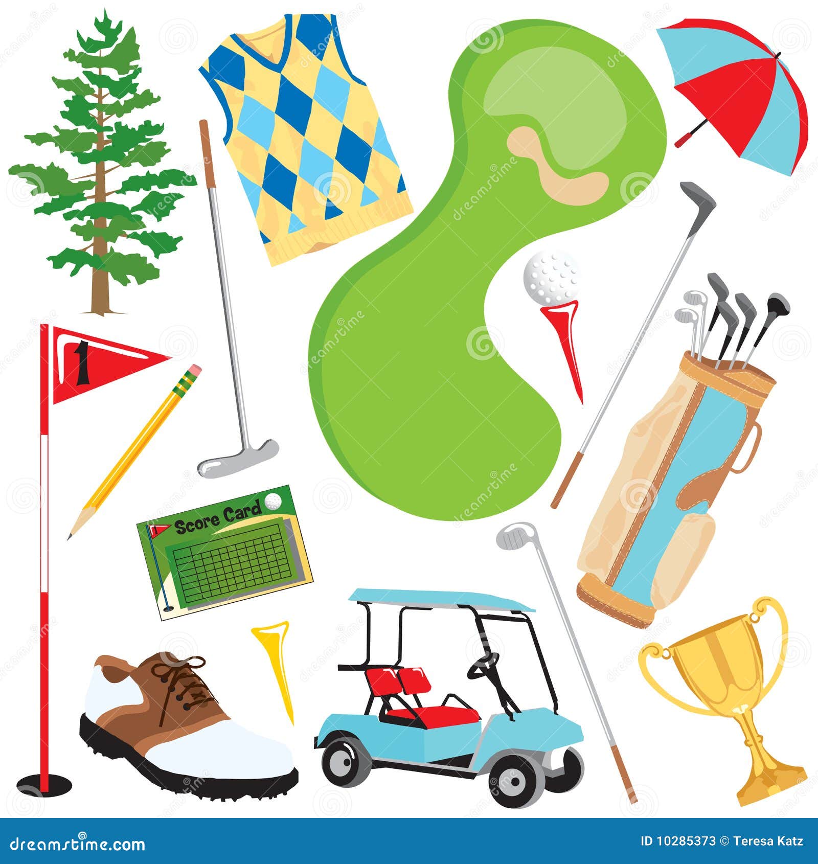 Elementos del golf ilustración del vector. Ilustración de pino - 10285373