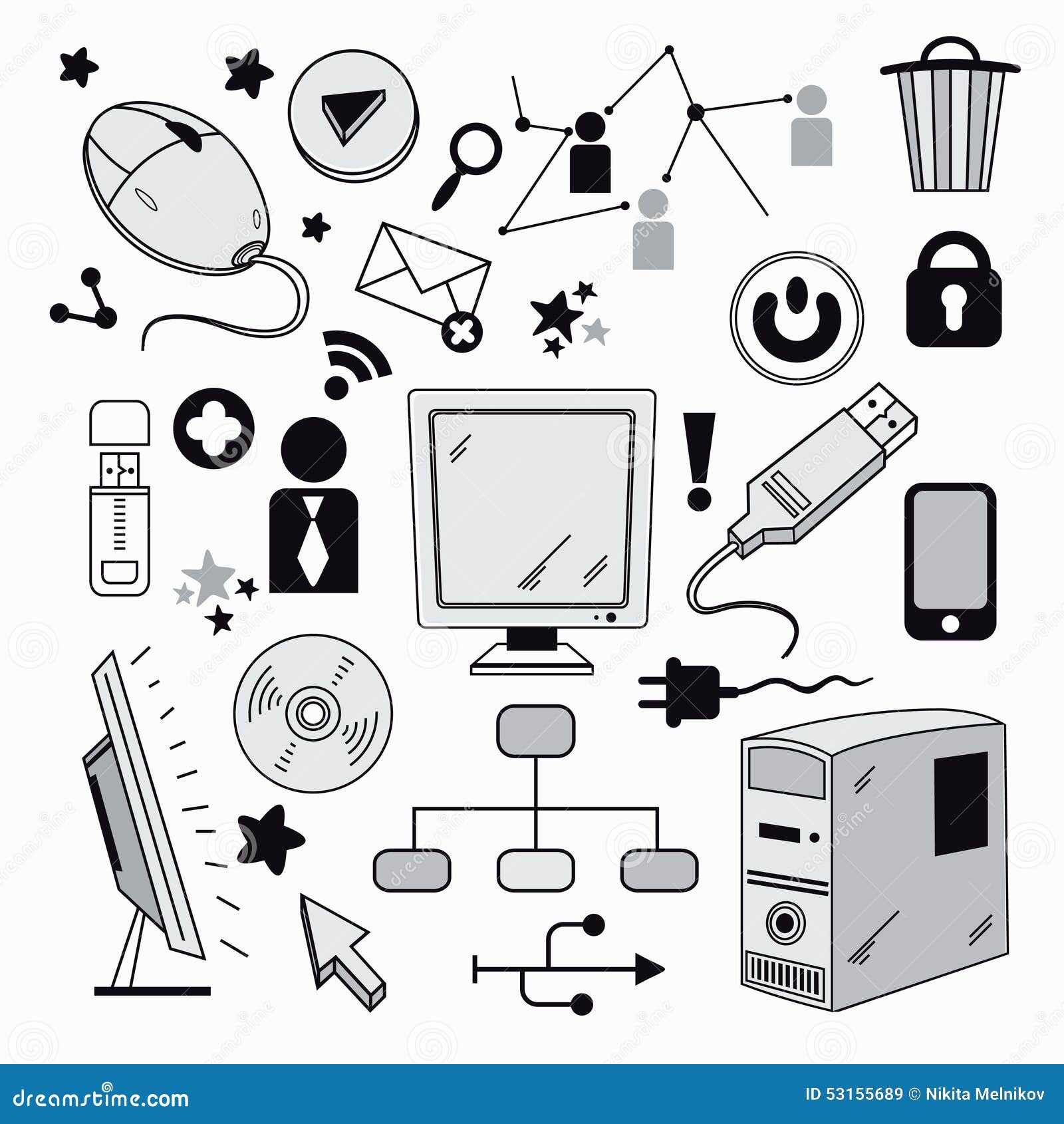 Elementos Del Hardware Y De Las Redes Ilustración del Vector ...
