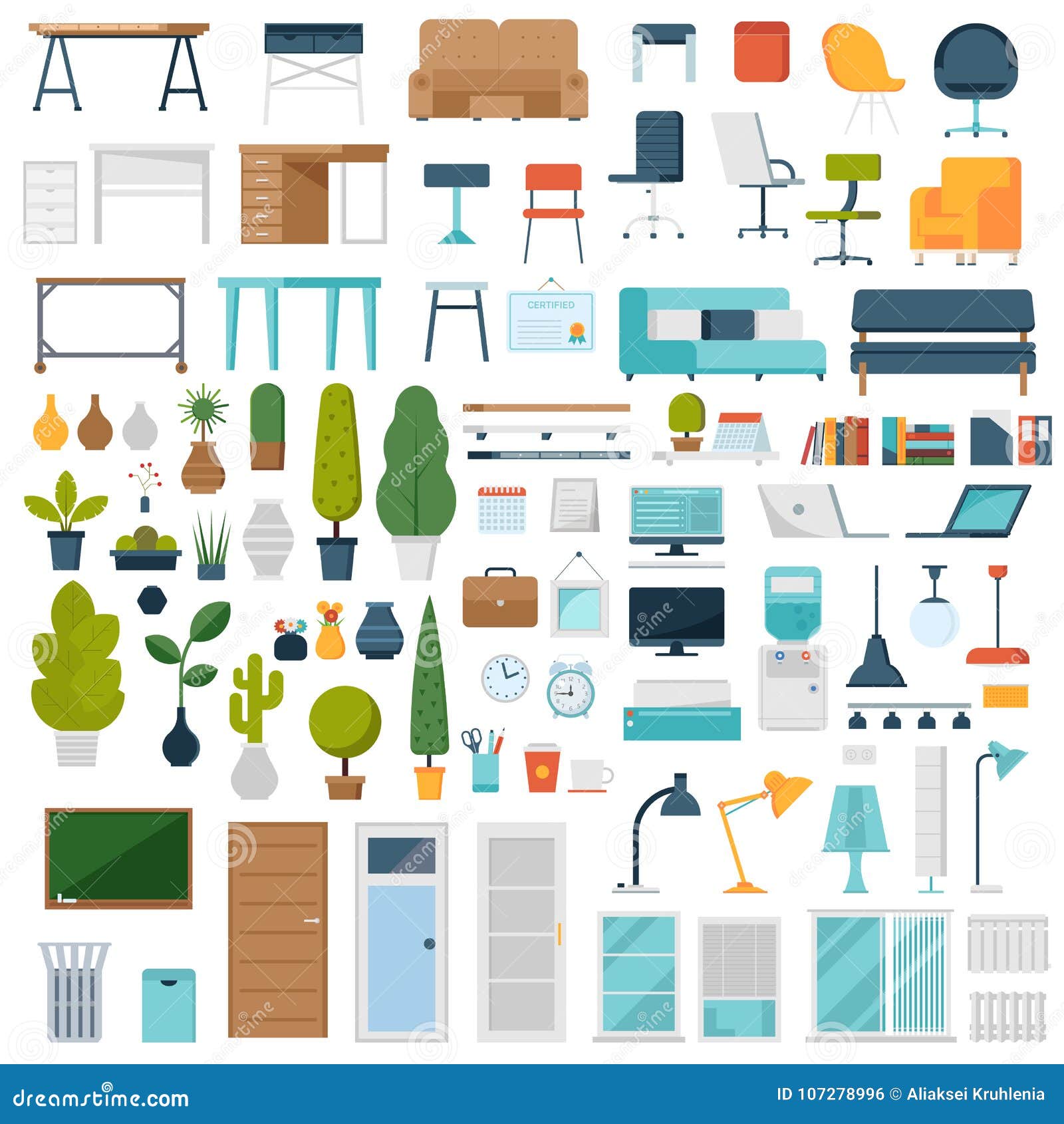 Elementos Del Interior Del Hogar Y De La Oficina Ilustración del Vector ...