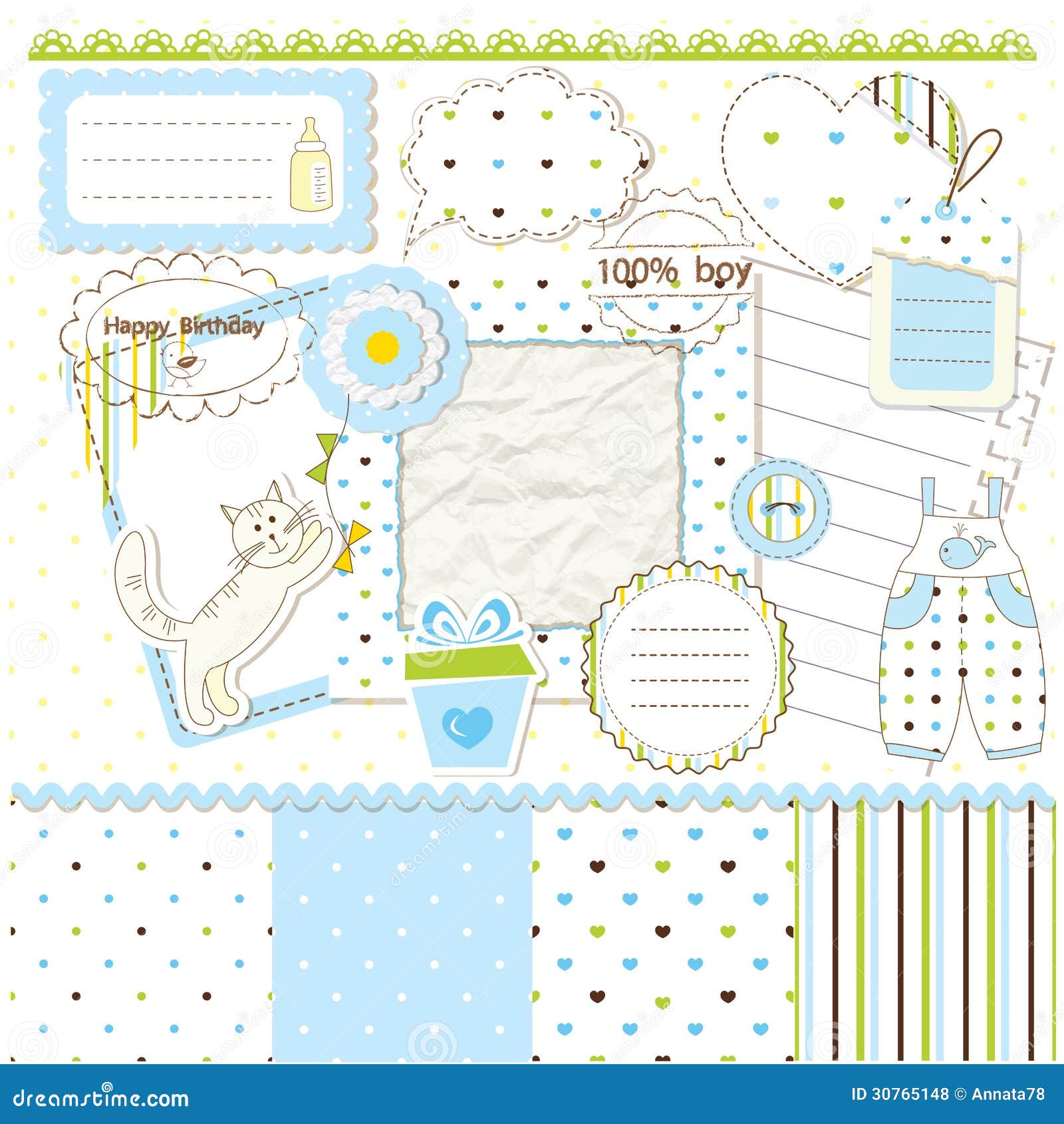 Elementos Del Libro De Recuerdos Para El Bebé Ilustración del Vector ...