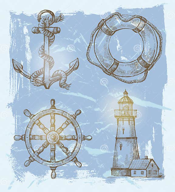 Elementos del mar ilustración del vector. Ilustración de retro - 41303504