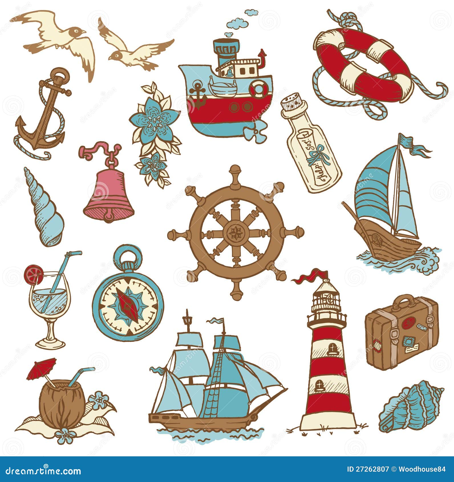 Elementos Del Mar Del Doodle Ilustración del Vector - Ilustración de ...