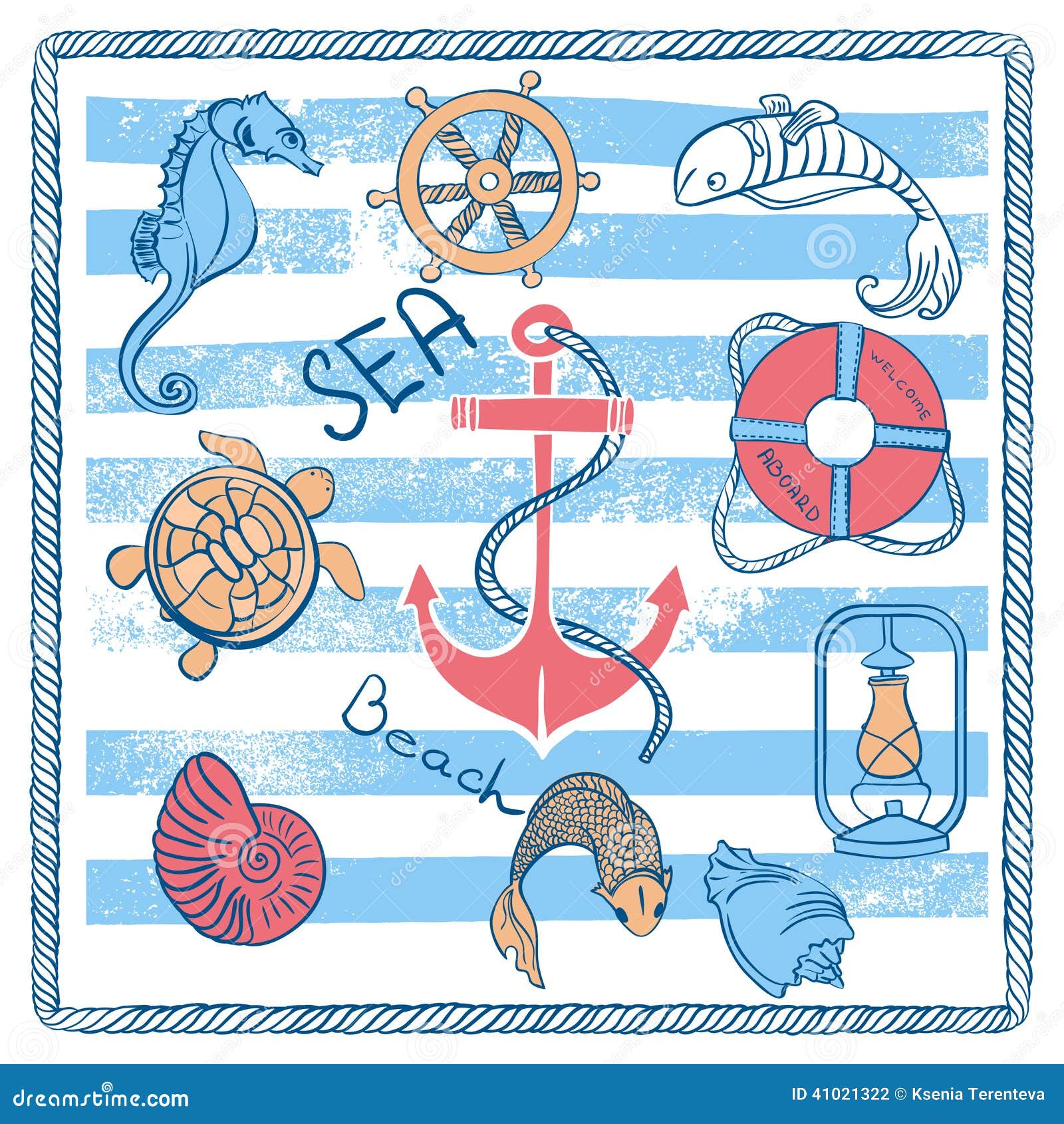 Elementos Del Mar Del Vector Ilustración del Vector - Ilustración de ...