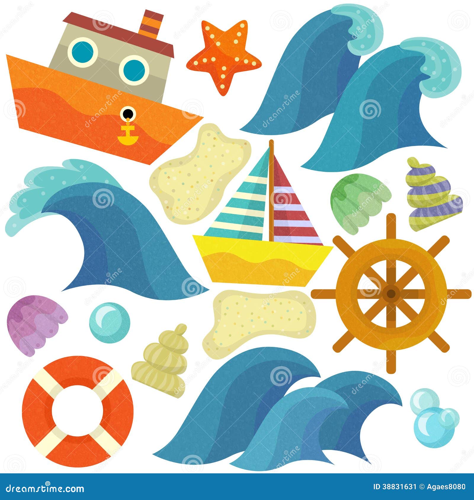 Elementos Do Mar E Animais - Ilustração Ilustração Stock - Ilustração ...