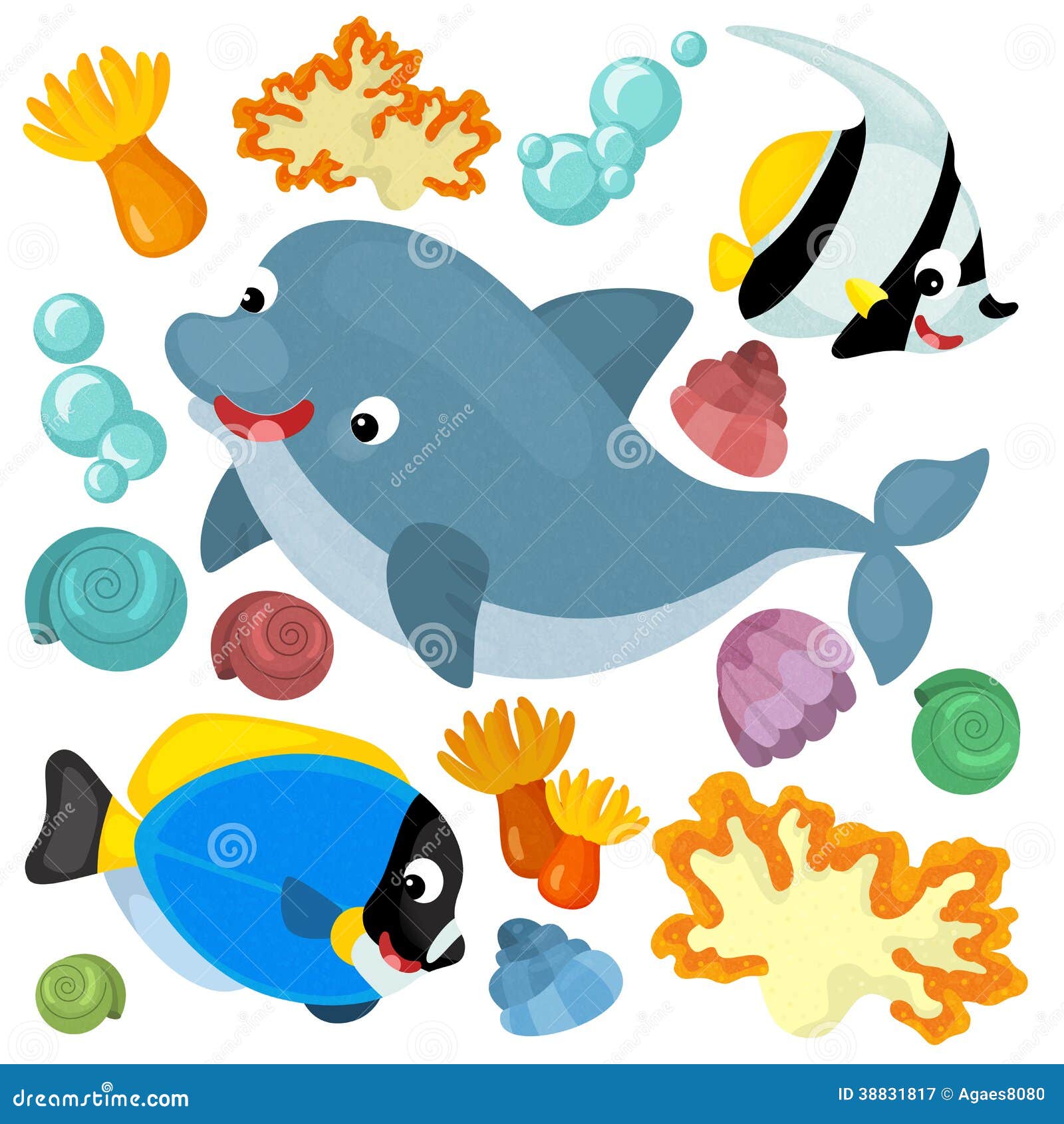 Elementos Do Mar E Animais - Ilustração Ilustração Stock - Ilustração ...