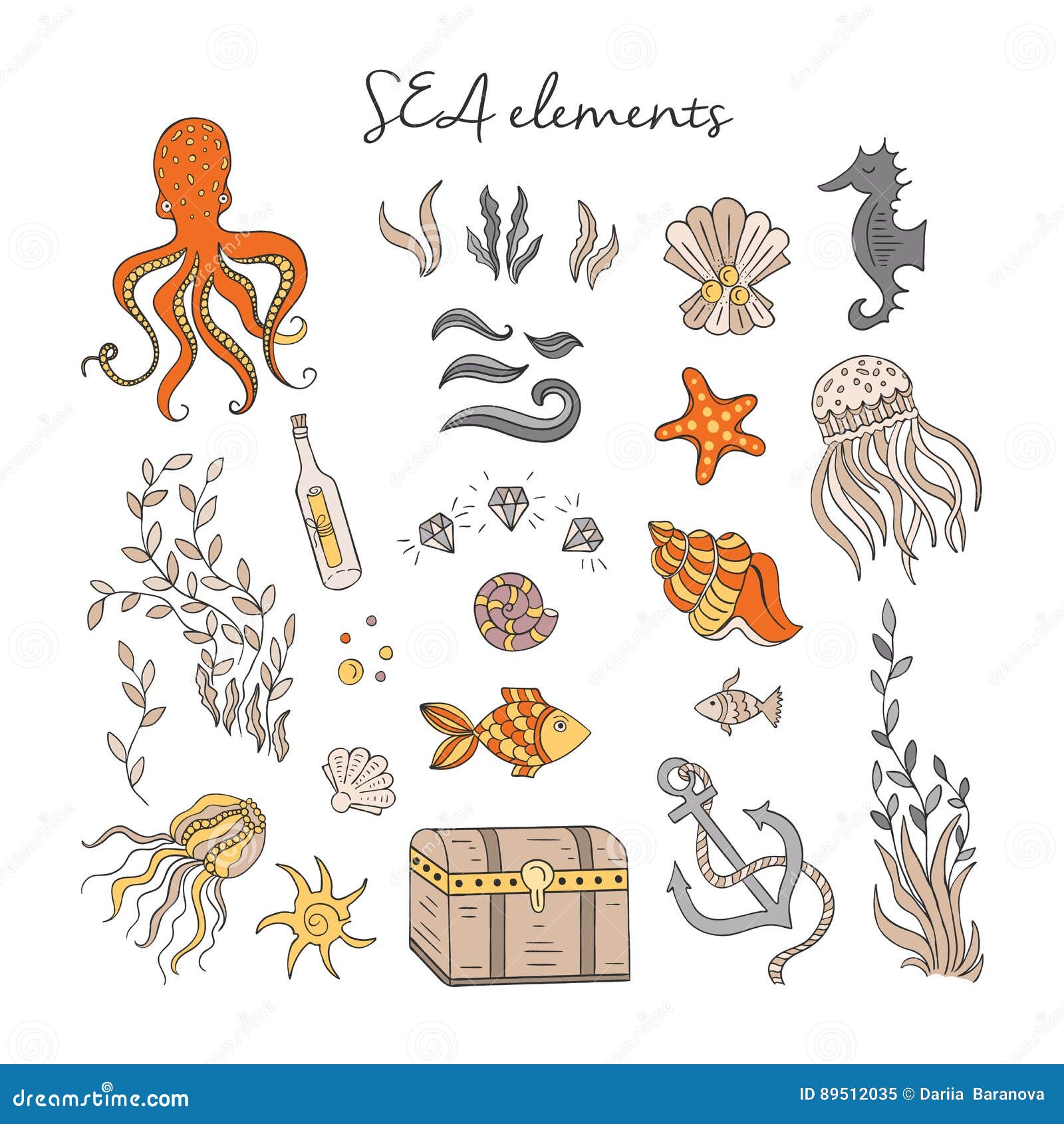 Elementos do mar isolados ilustração do vetor. Ilustração de doador ...