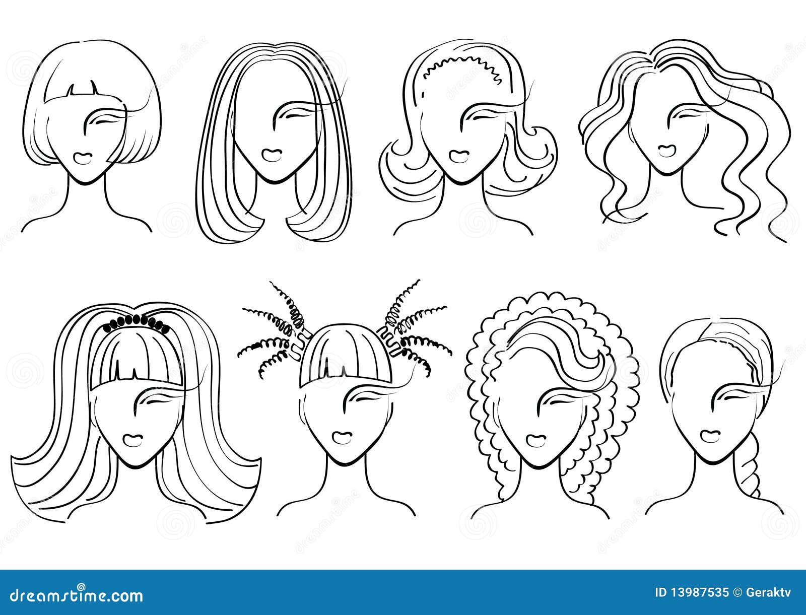 Elementos Do Penteado Para O Salão De Beleza Com Face. Silh Do Vetor ...