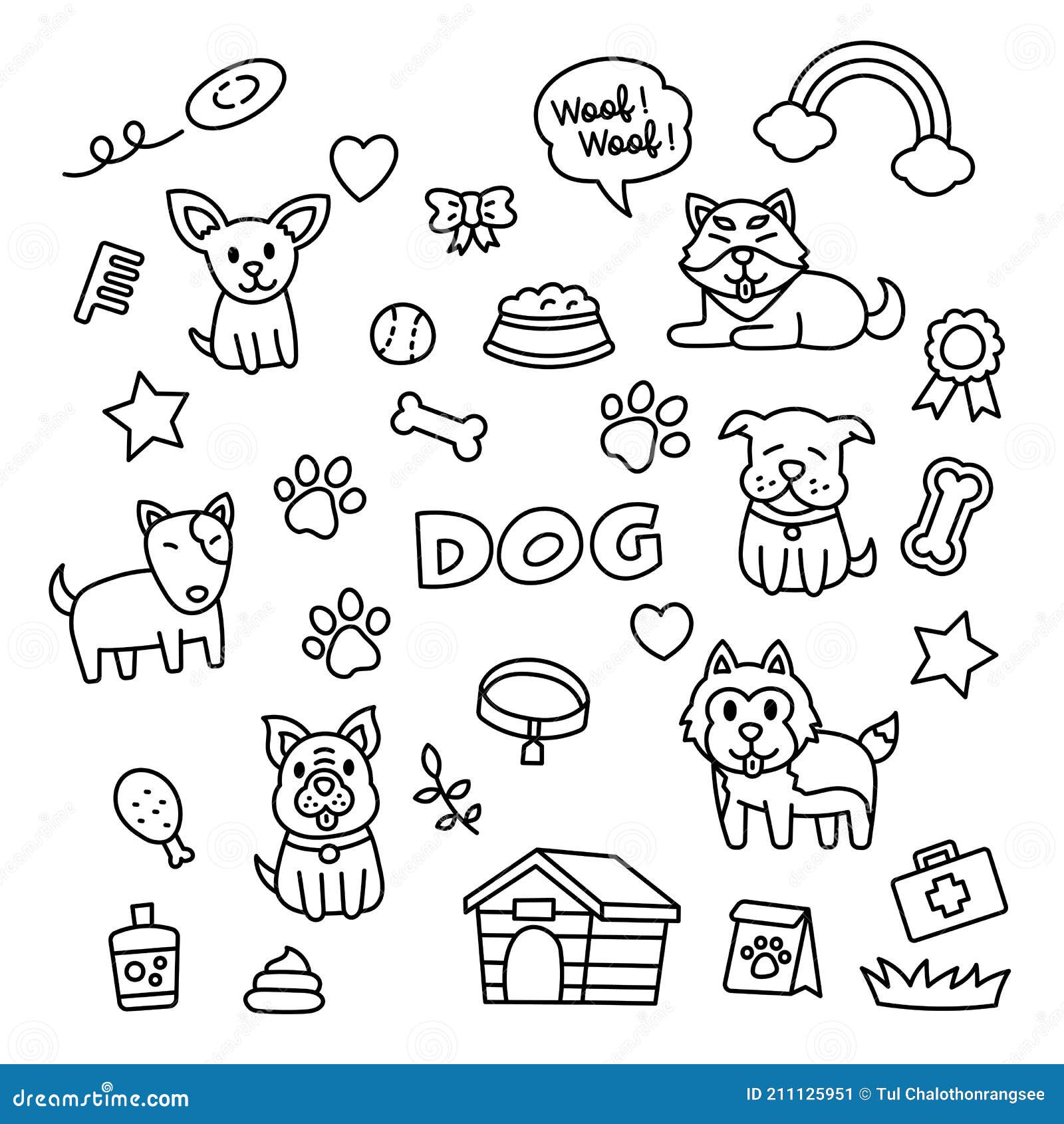 Elementos doodle perro ilustración del vector. Ilustración de perrito ...