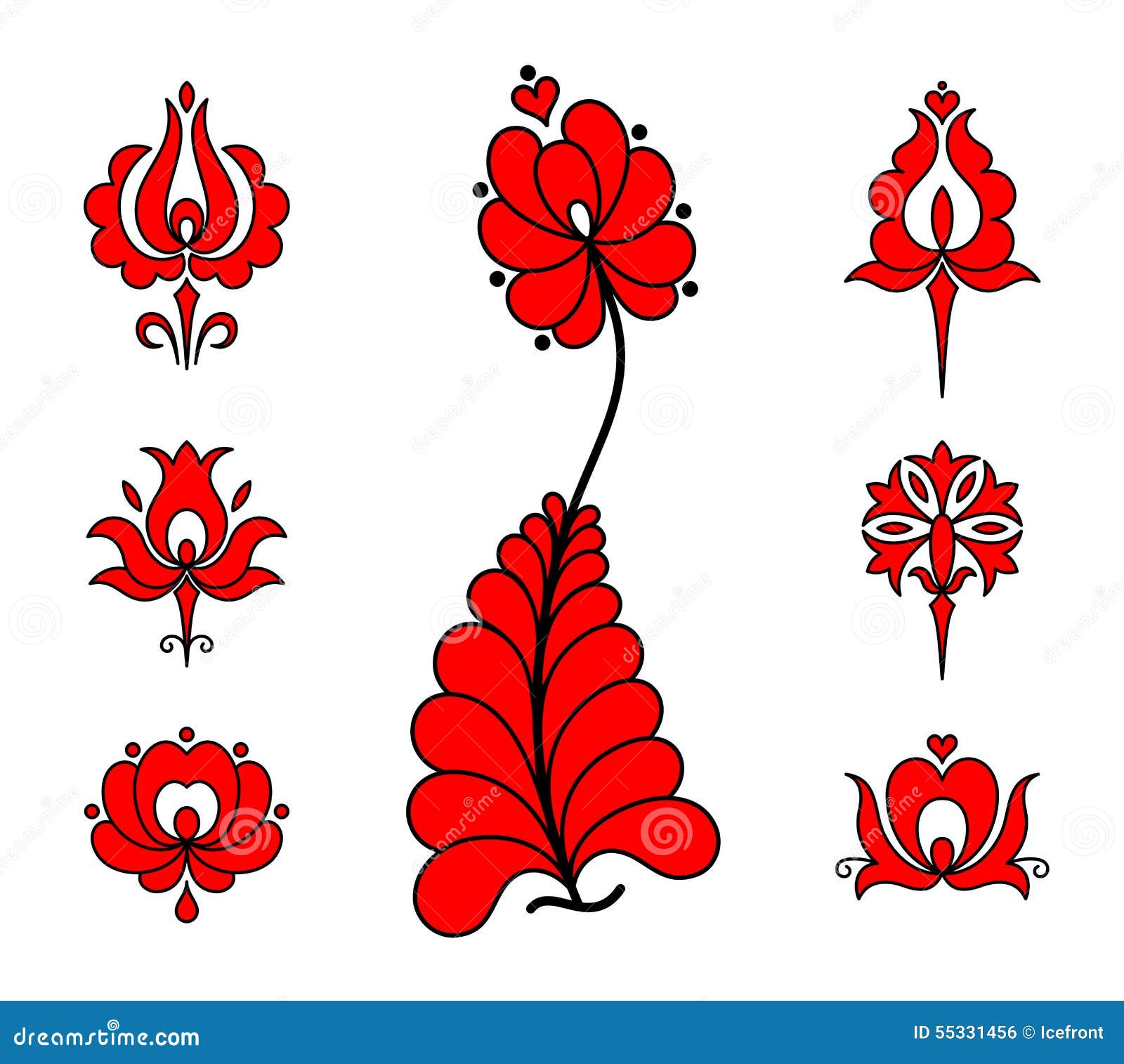 Elementos Florales Del Bordado Húngaro Tradicional Ilustración del ...