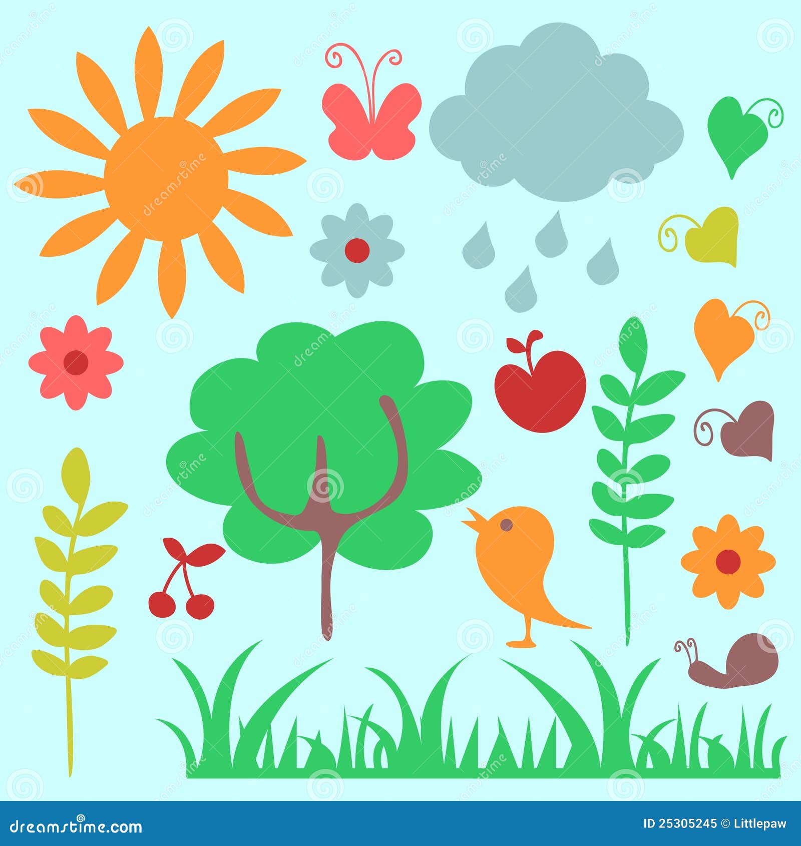 Elementos Infantiles De La Naturaleza Ilustración del Vector ...