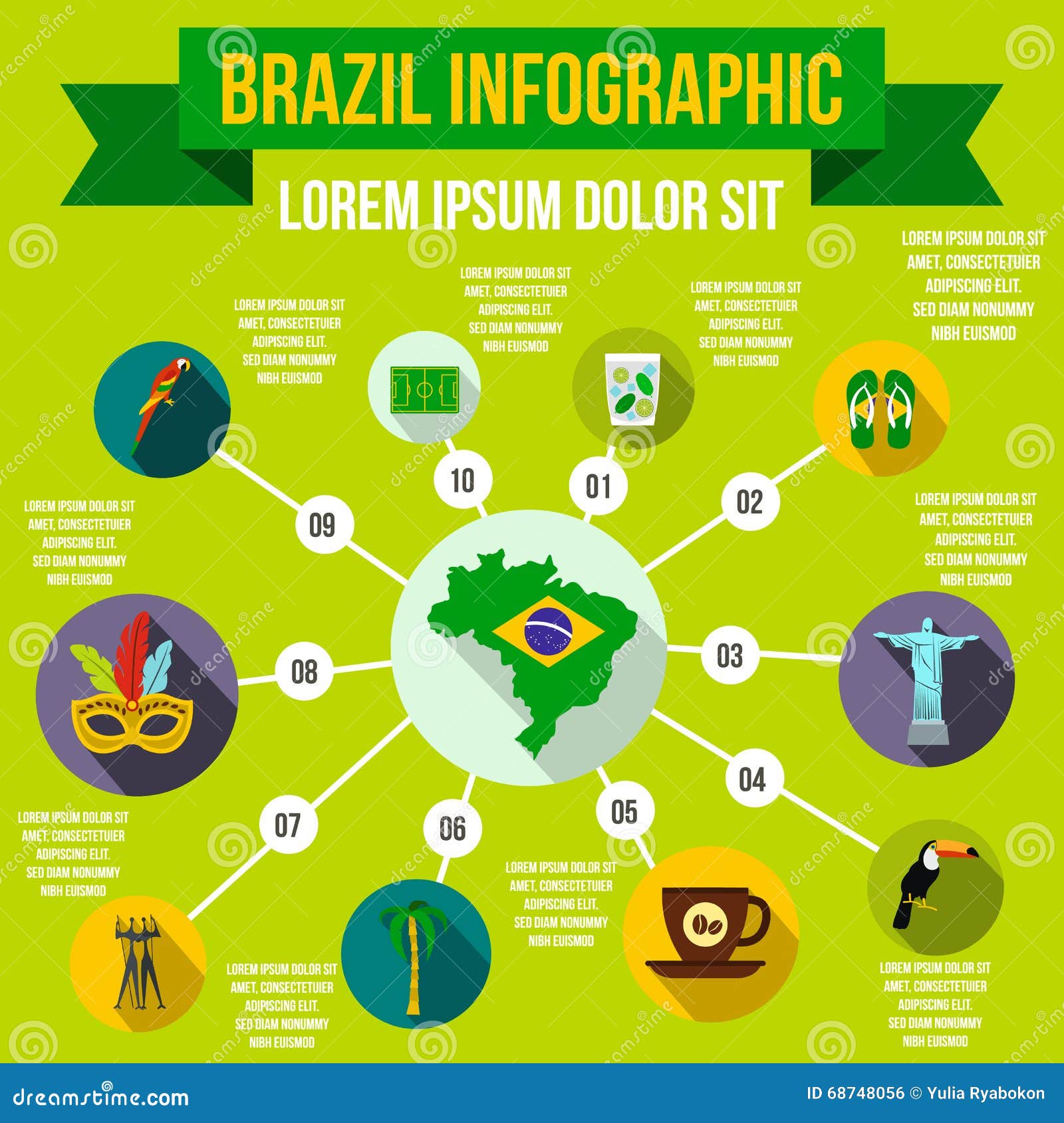 Elementos Infographic Del Brasil, Estilo Plano Ilustración del Vector ...