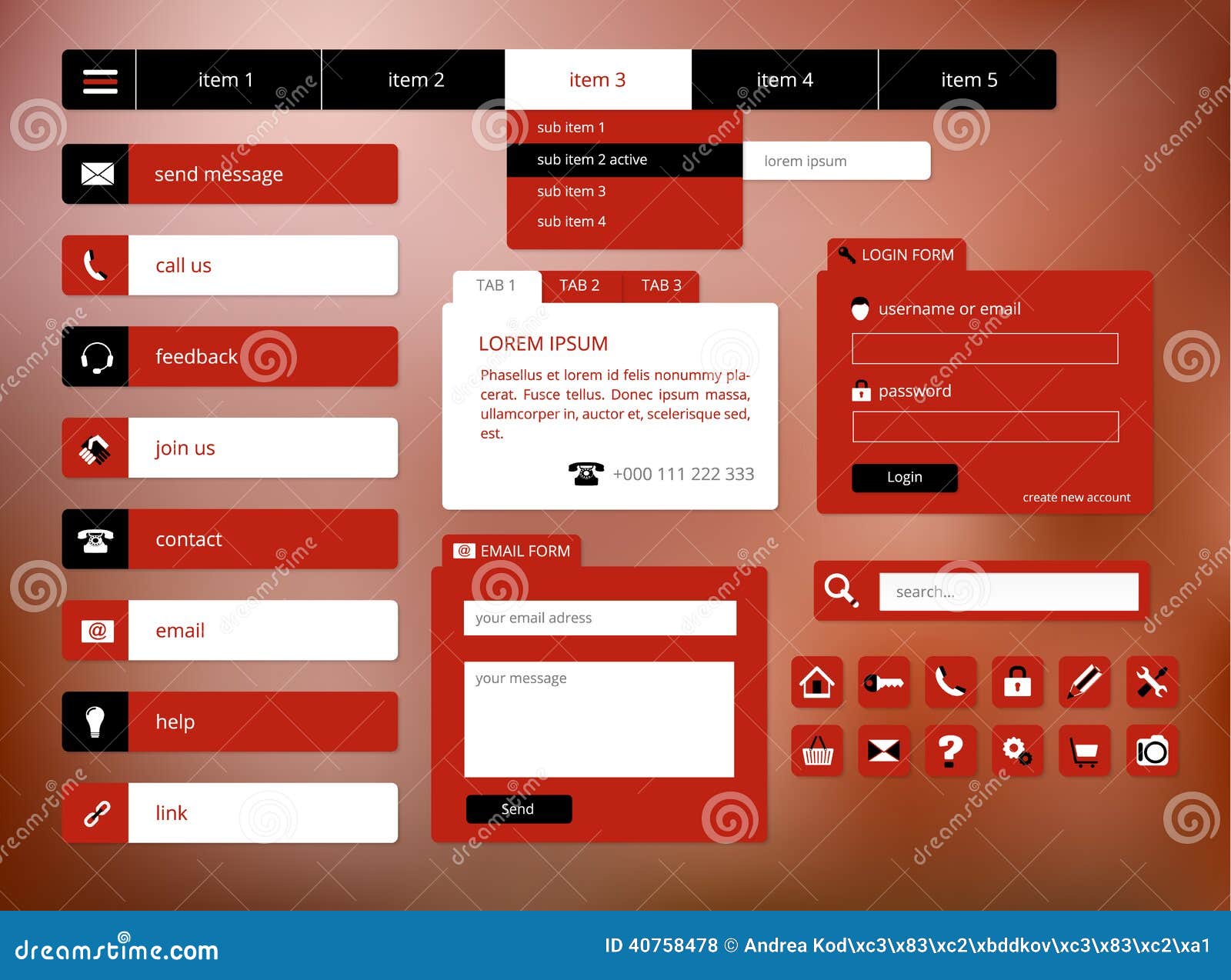 Elementos Negros Y Rojos Modernos Del Ui Del Web Ilustración del Vector - Ilustración de gris ...