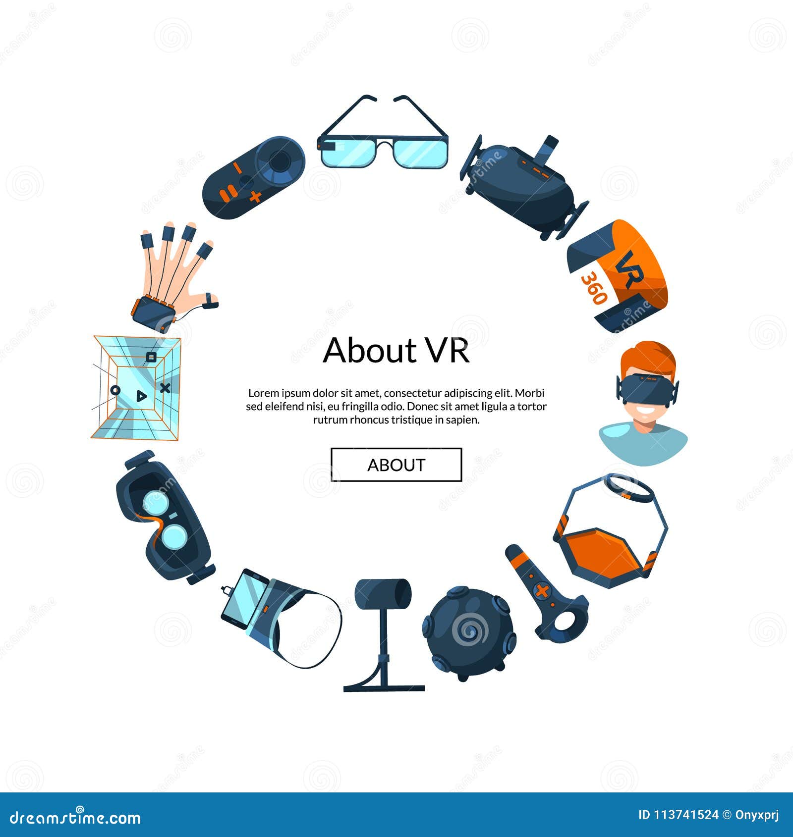 Elementos Planos De La Realidad Virtual Del Estilo Del Vector ...