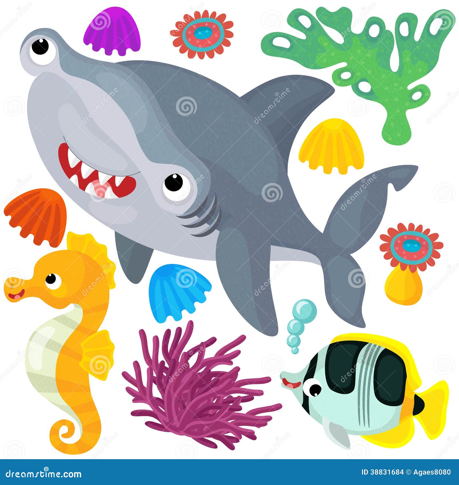 Elementos Y Animales - Ejemplo Del Mar Stock de ilustración ...