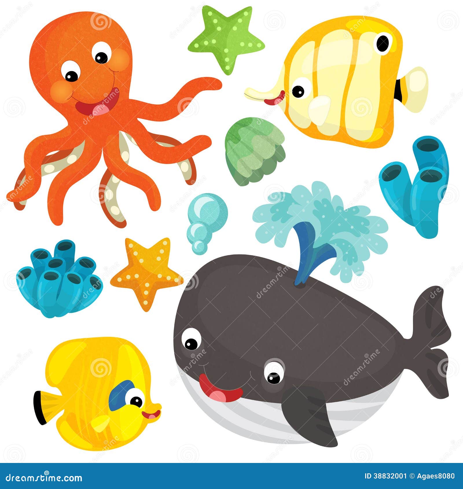 Elementos Y Animales - Ejemplo Del Mar Stock de ilustración ...