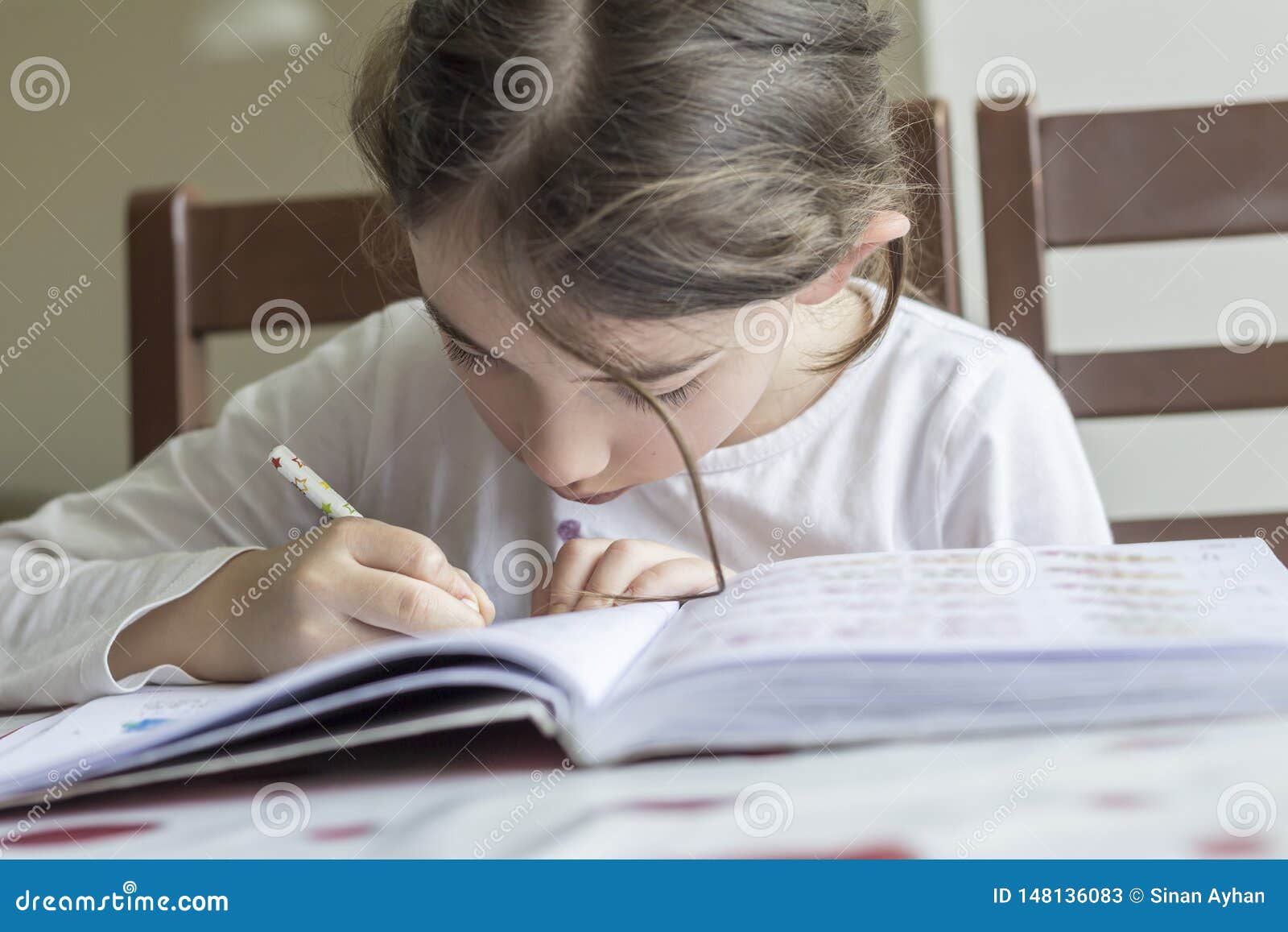 The Elementry Student is Making Her Homework Stock Image - Image of ...