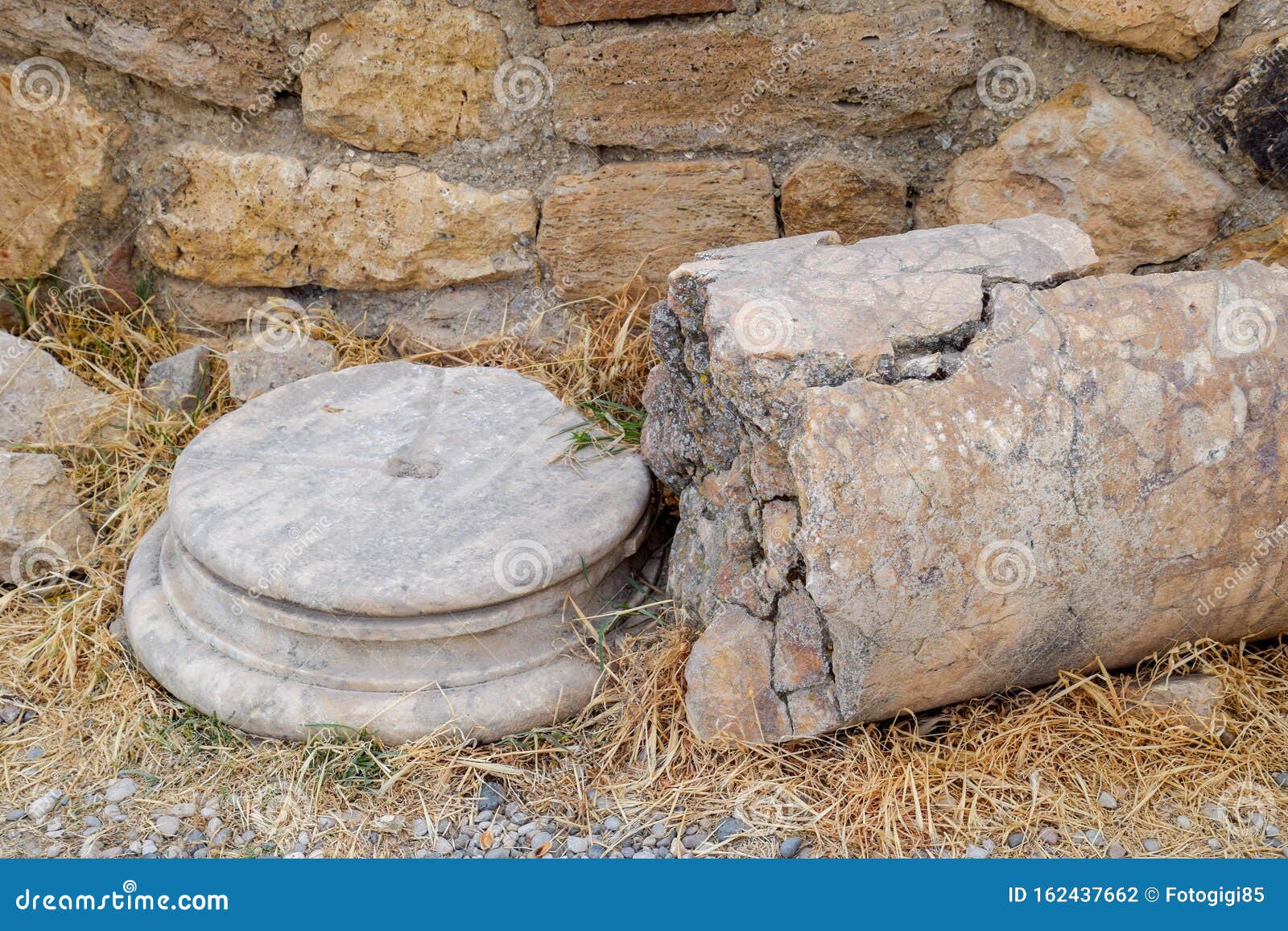 Elements of Antique Ruins of Limestone Blocks. the Destroyed Columns ...