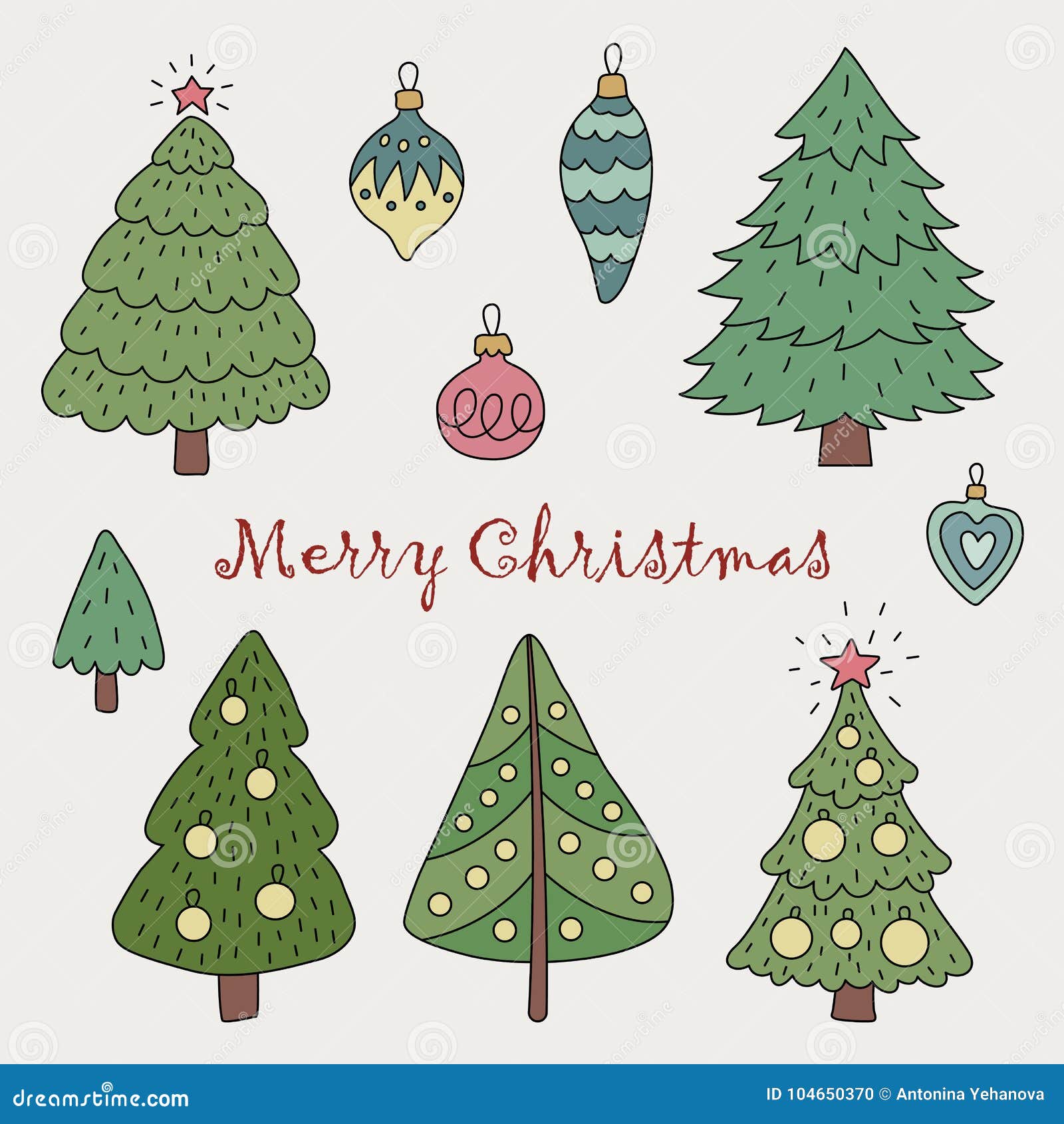 Elements of Christmas Trees and Christmas Decorations. Stock Vector ...