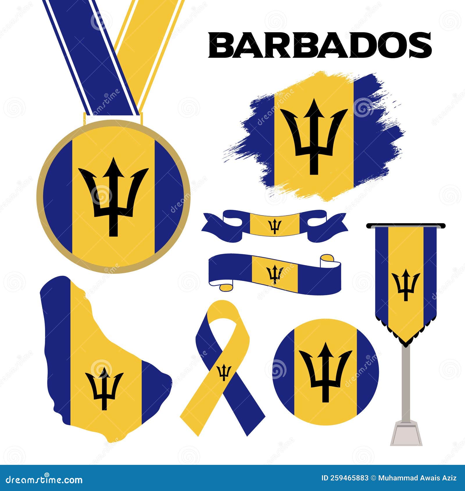 Elements Collection with the Flag of Barbados Design Template. Barbados ...