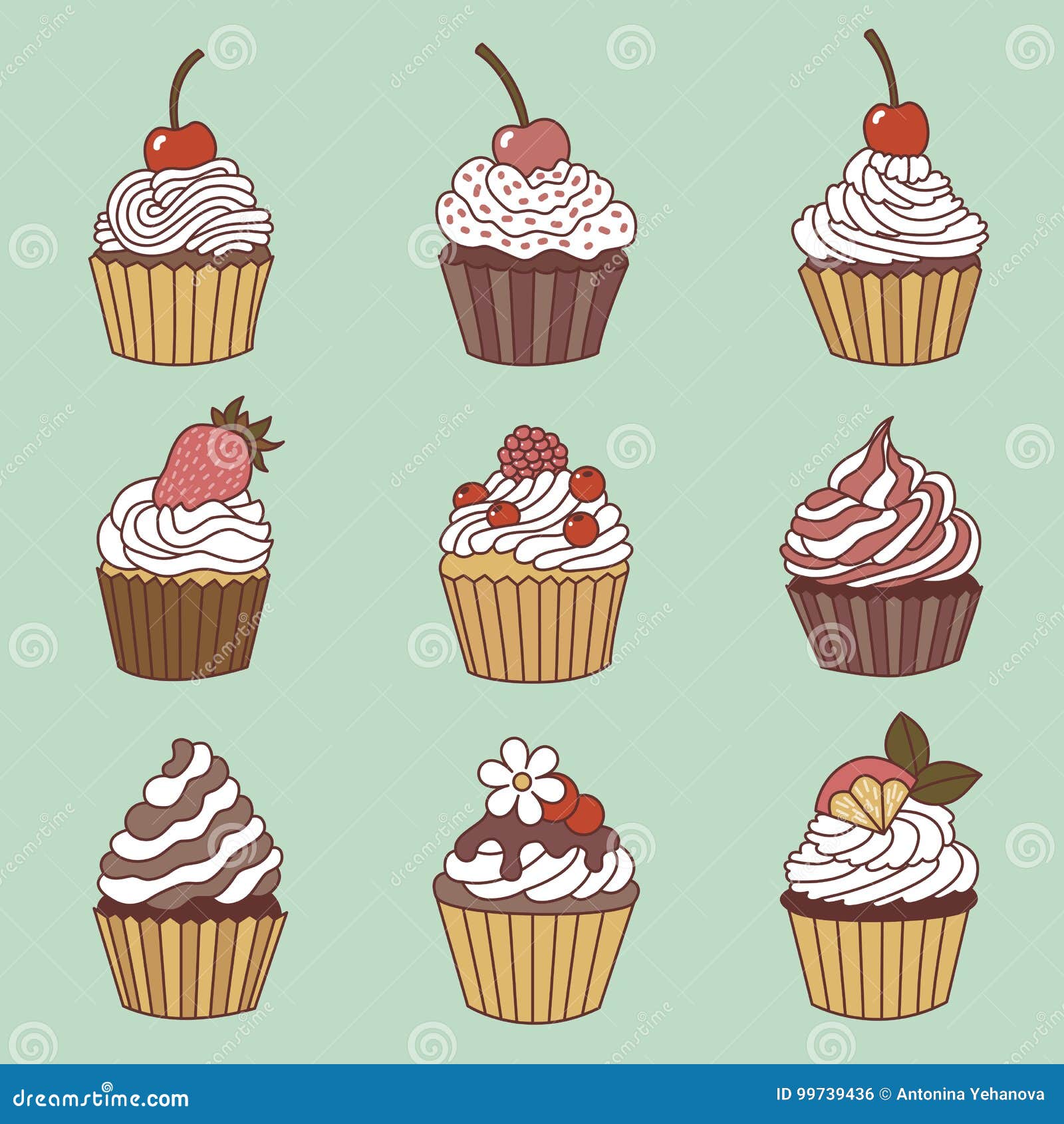 Elements of a cupcake. stock vector. Illustration of dessert - 99739436