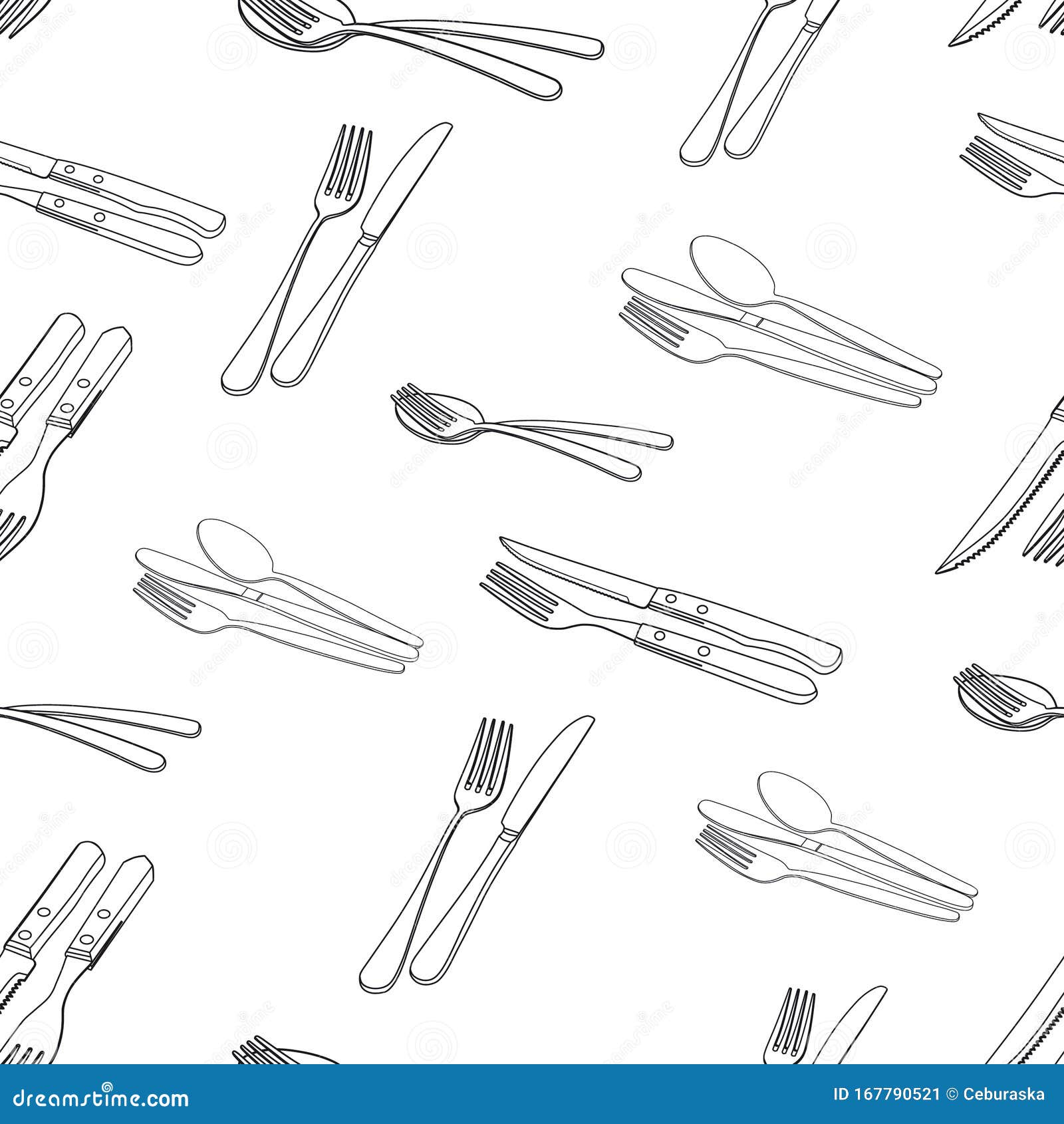 Seamless Monochrome Cutlery Pattern with Knife Fork and Spoon - Vector ...