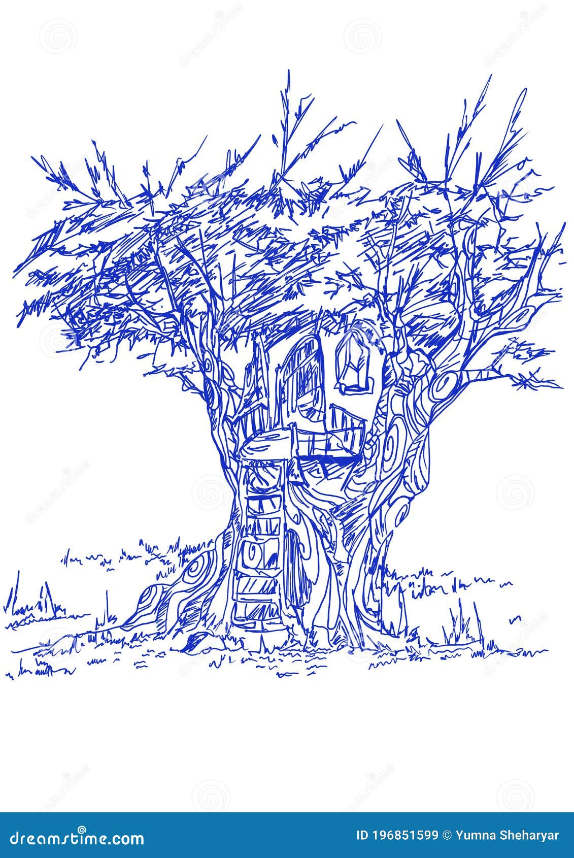 Blue Color Tree with a Lot of Branches Stock Illustration ...
