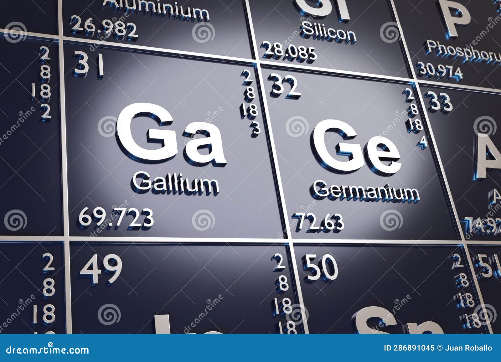 The Elements Gallium and Germanium on the Periodic Table. 3d ...