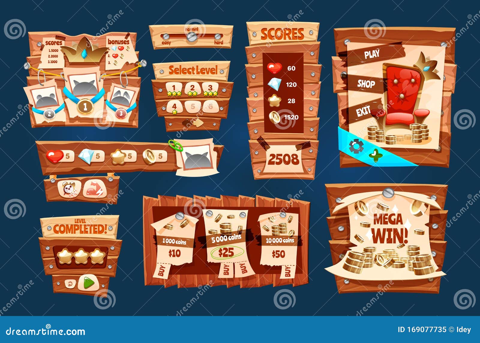 Game Wood Buttons. Wooden Arrow 2d Panel Plank Menu, Ui Interface, Sign ...