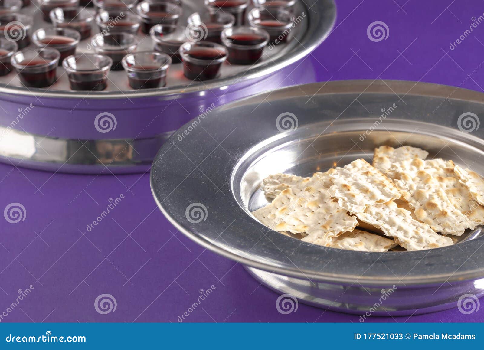 The Elements of the Holy Communion or Lords Supper on a Purple Table ...