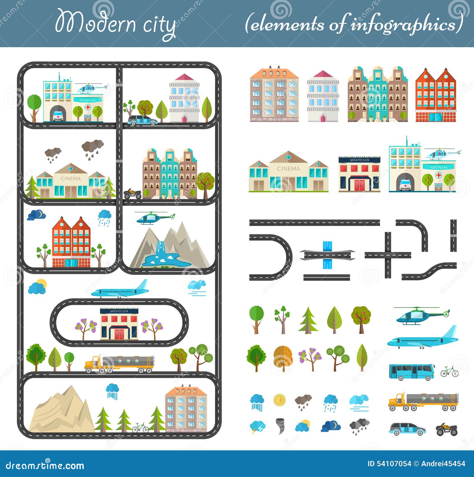 Elements of the Modern City in Style Material Design Stock Illustration ...