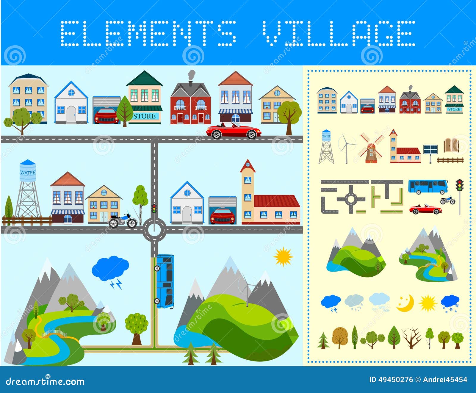 Modern Village House Flat Vector Illustration. Italy Farmland Buildings ...
