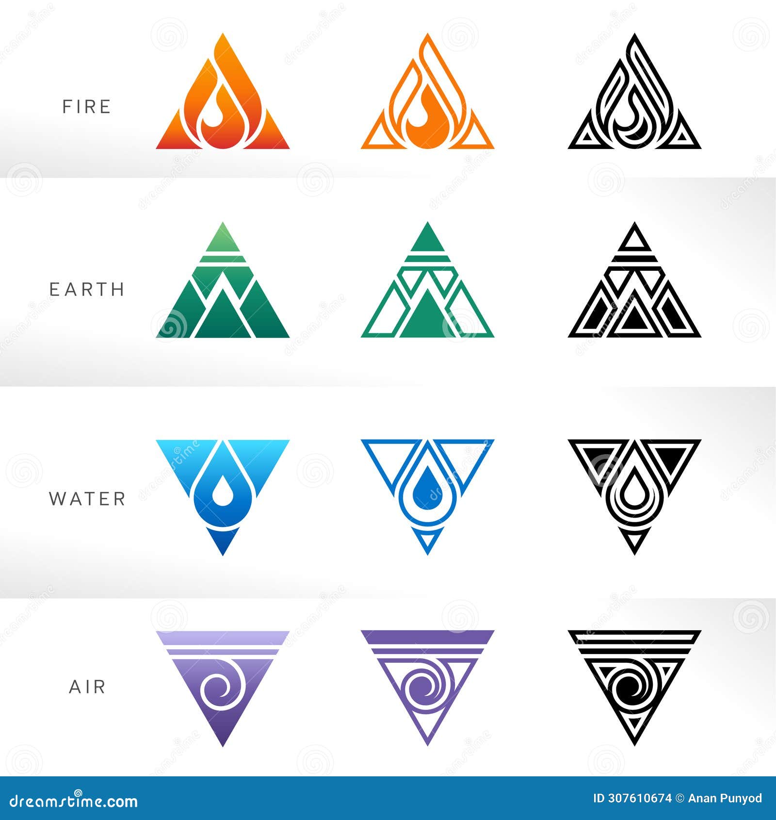4 Elements of Nature - Fire Earth Water and Air with Triangle Icon ...