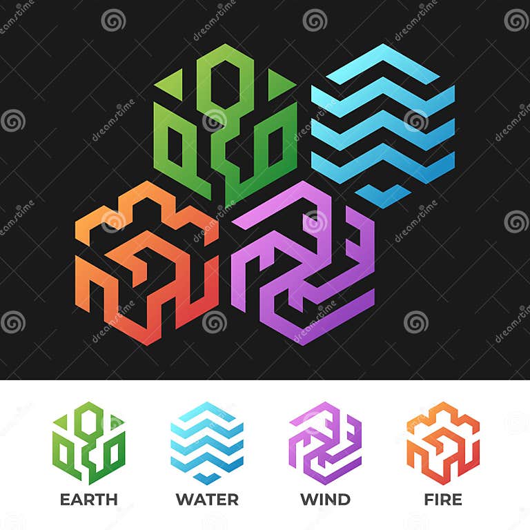 4 Elements of Nature Symbol - Earth Water Wind and Fire Symbol with ...