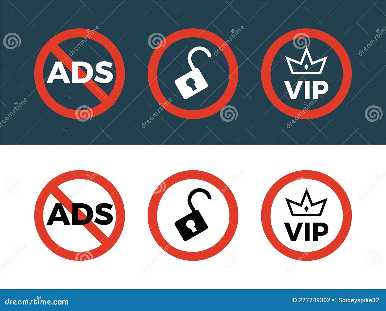 Elements about No Ads Sign, Unlock Sign and VIP Sign Stock Illustration ...