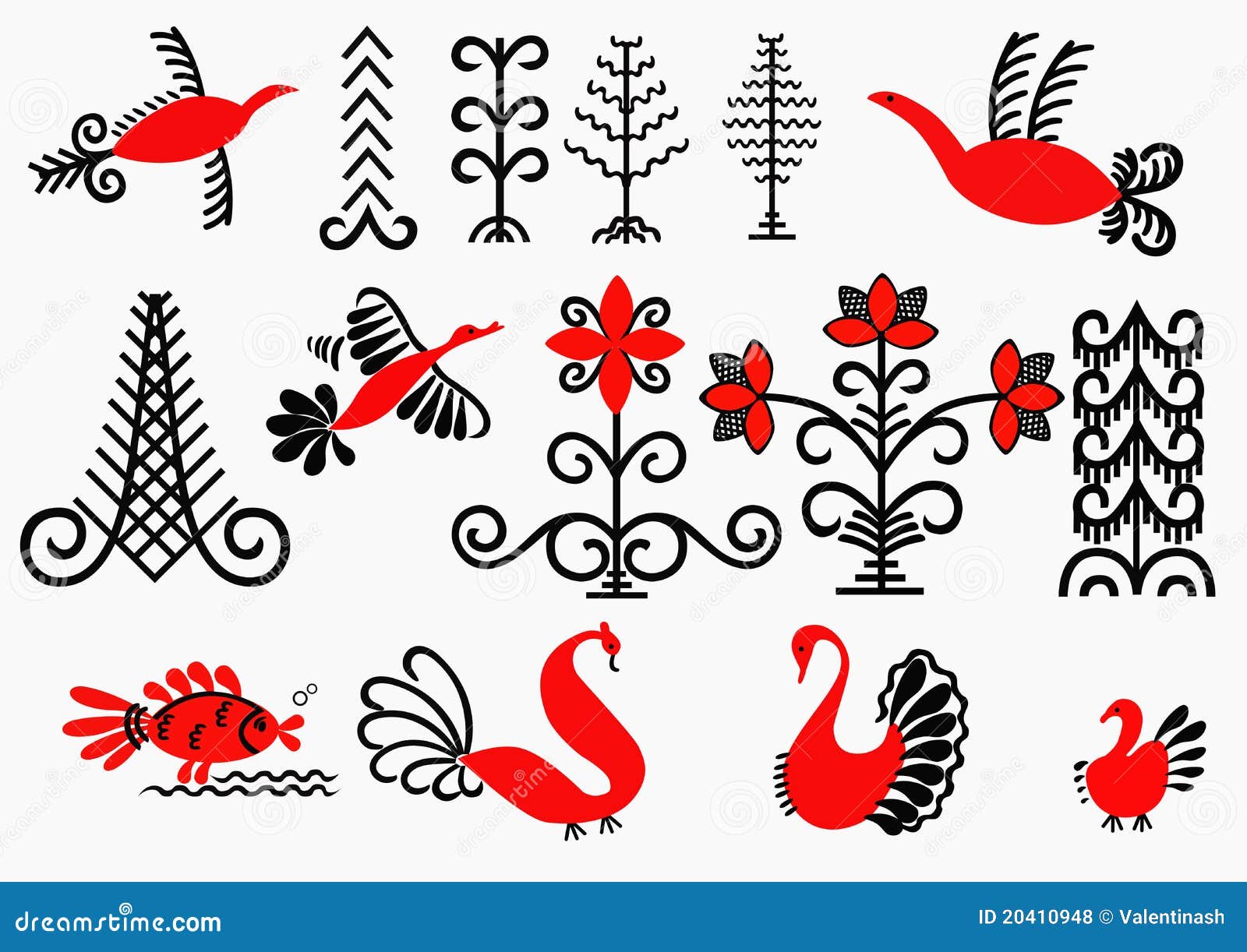 Elements of the Painting Mezen Stock Vector - Illustration of flowers ...