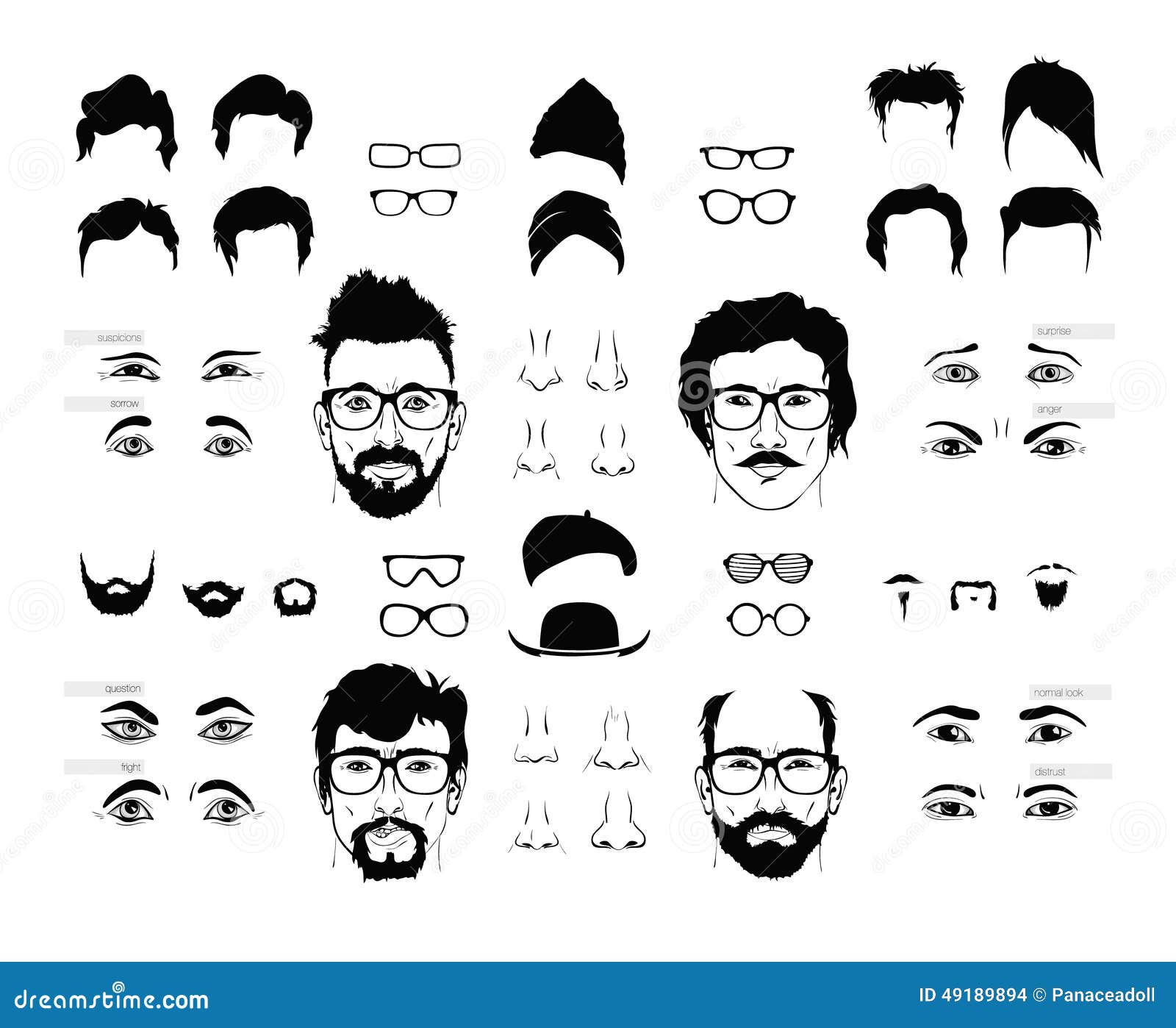 Elements of a Person Face Men Stock Vector - Illustration of collection ...