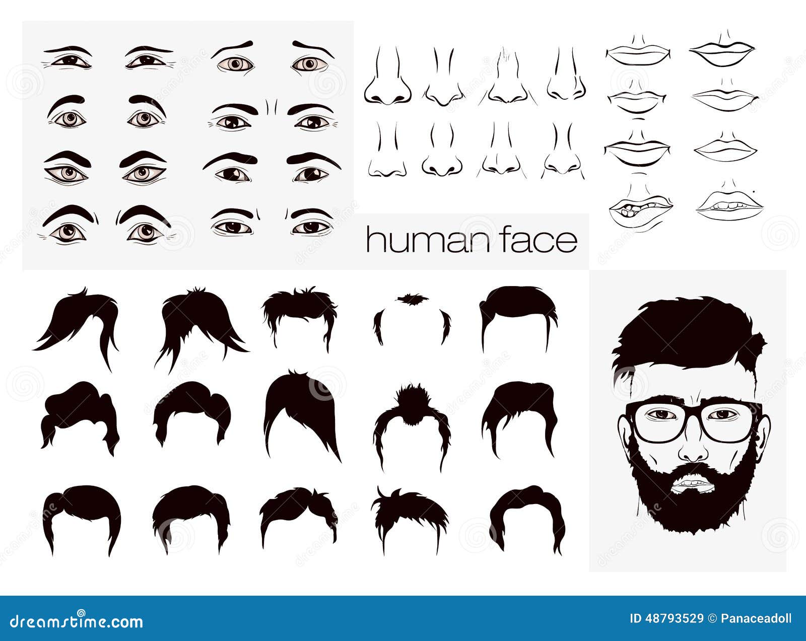 Elements of a Person S Face Men Stock Vector - Illustration of ...