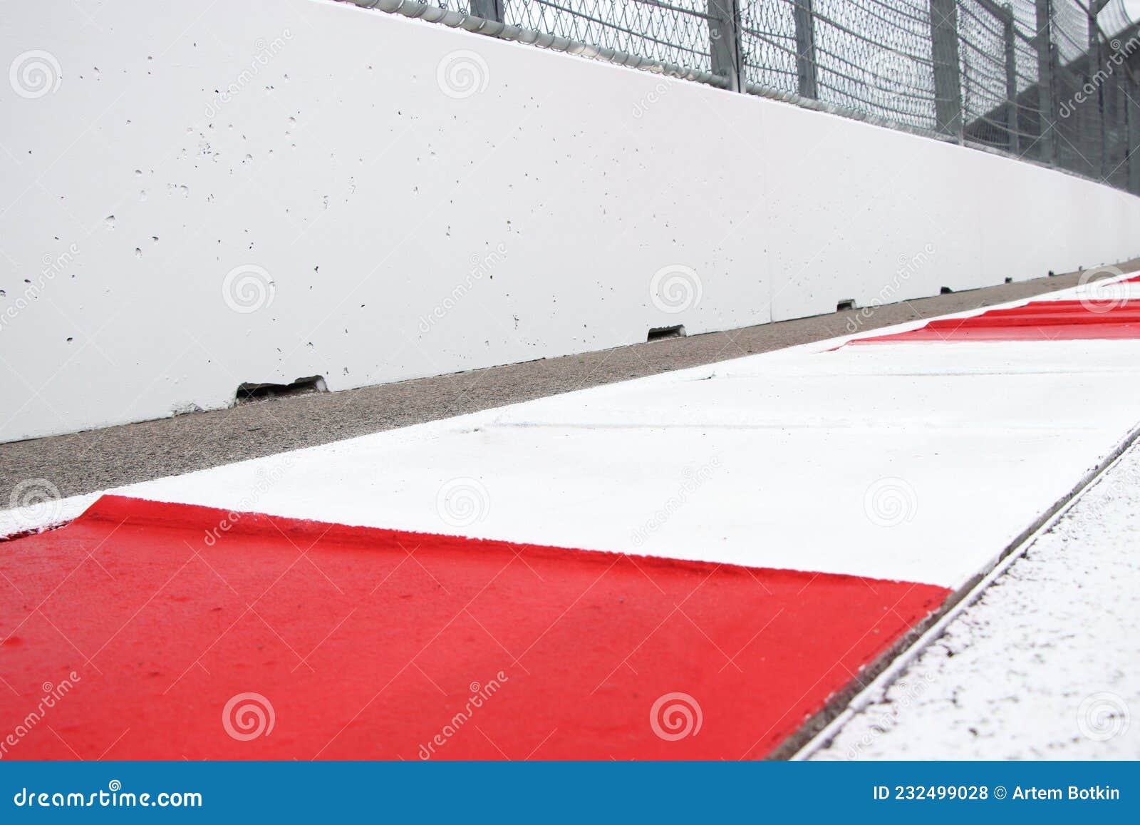 Elements of Racing Track: Red and White Kerb, White Wall. Stock Photo ...