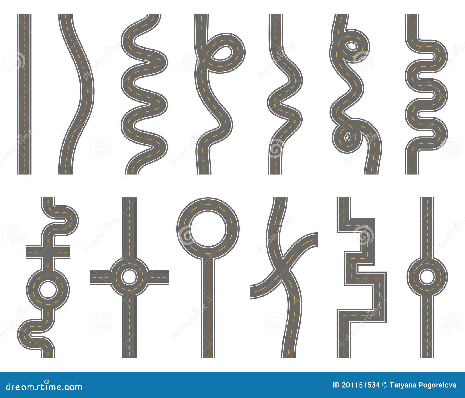 Elements of the road. Set stock vector. Illustration of graphic - 201151534