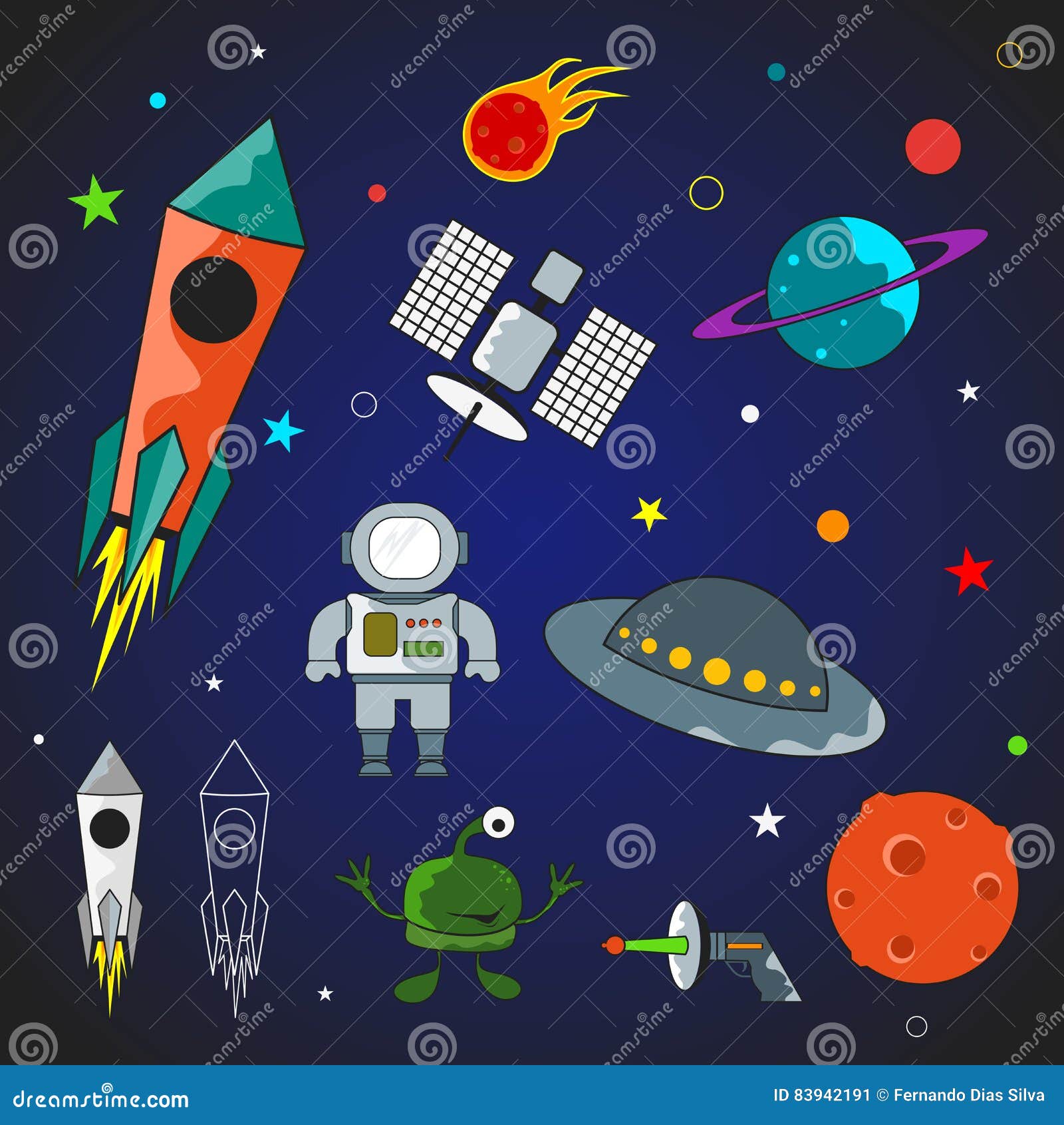 Elements of space stock vector. Illustration of astronaut - 83942191