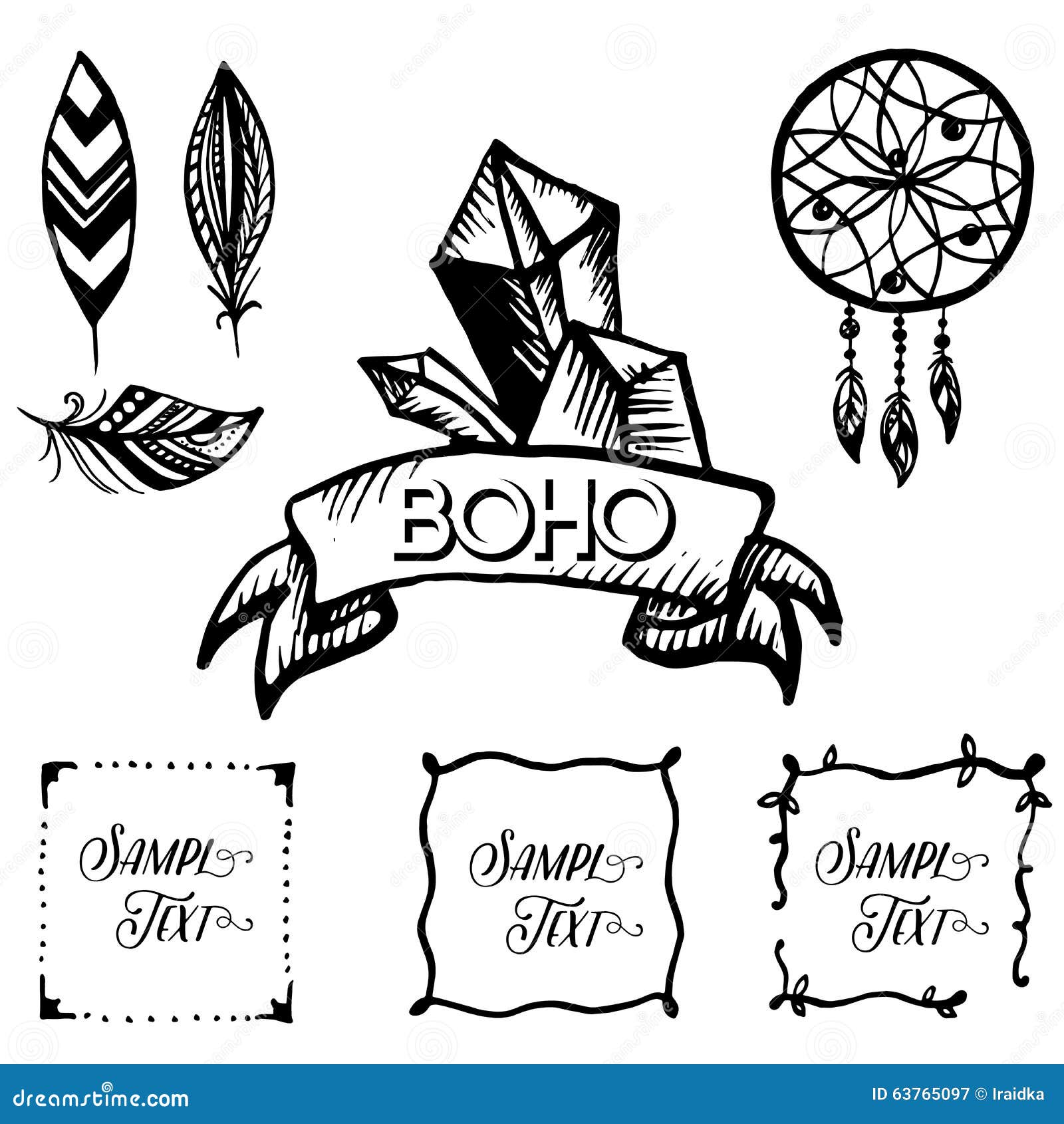 Elements of Style Boho Hand Drawing Stock Vector - Illustration of icon ...