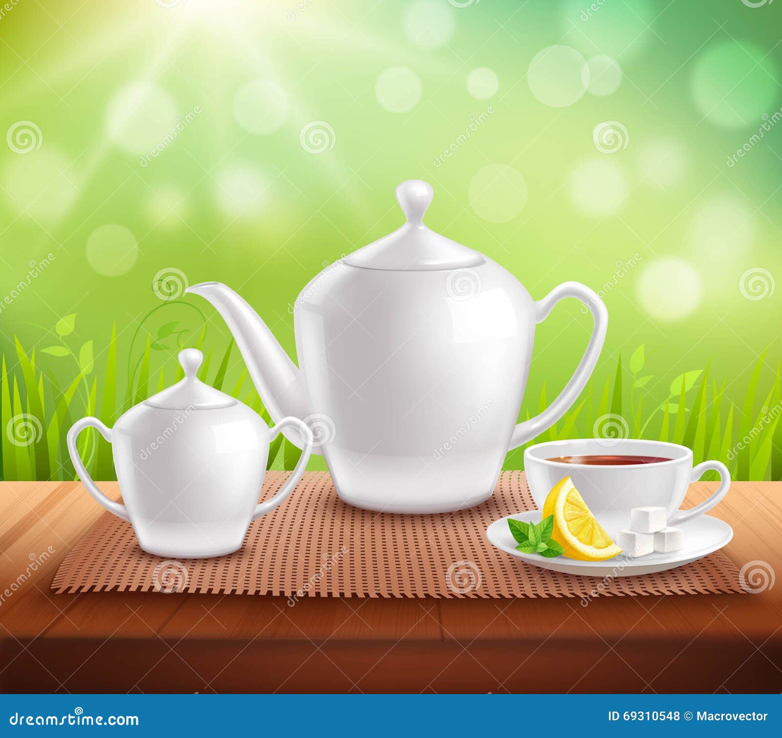 Elements of Tea Service Composition Stock Vector - Illustration of bowl ...