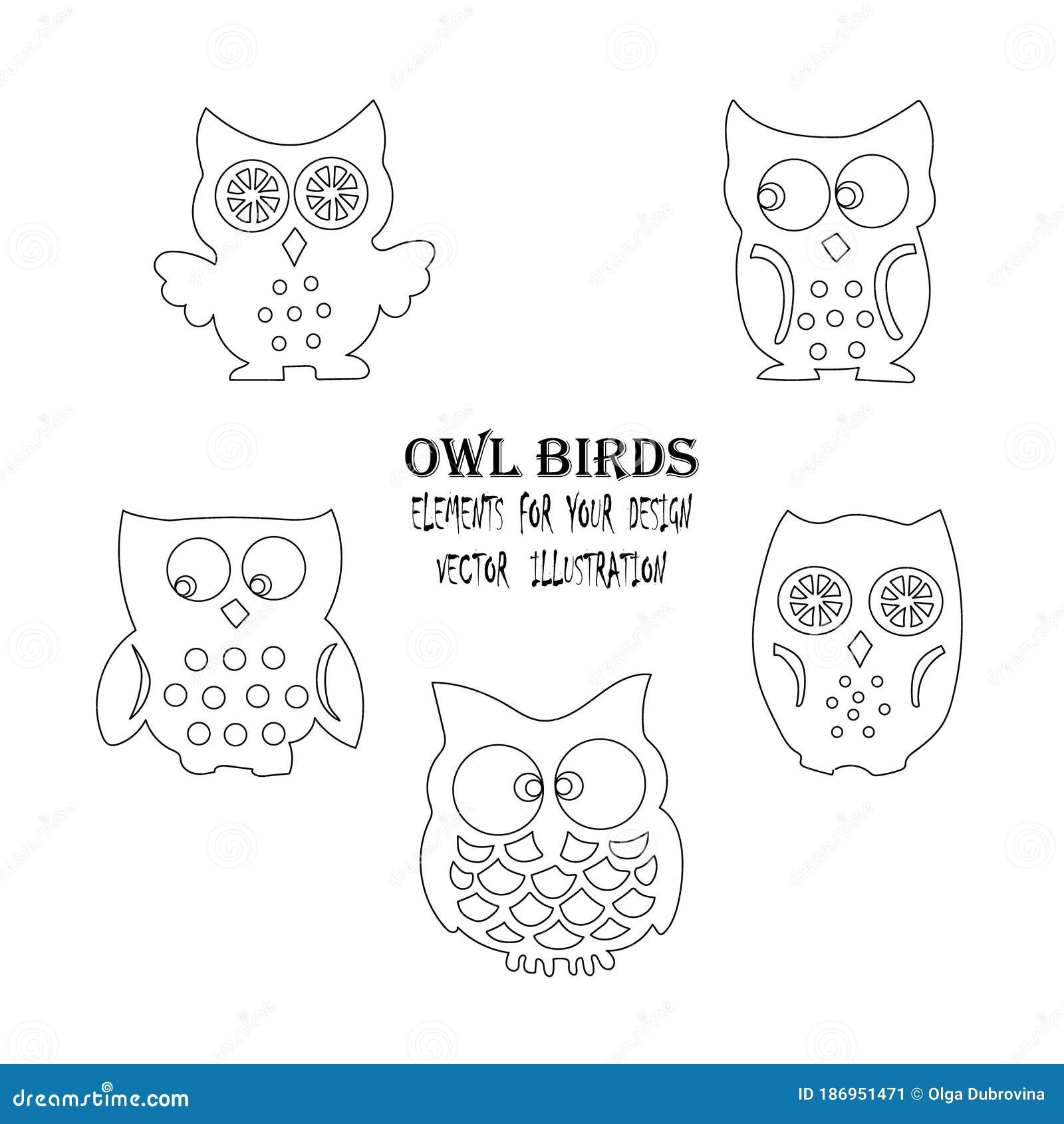 Elements for Your Design. Graphic Set of Contours of Birds, Different ...