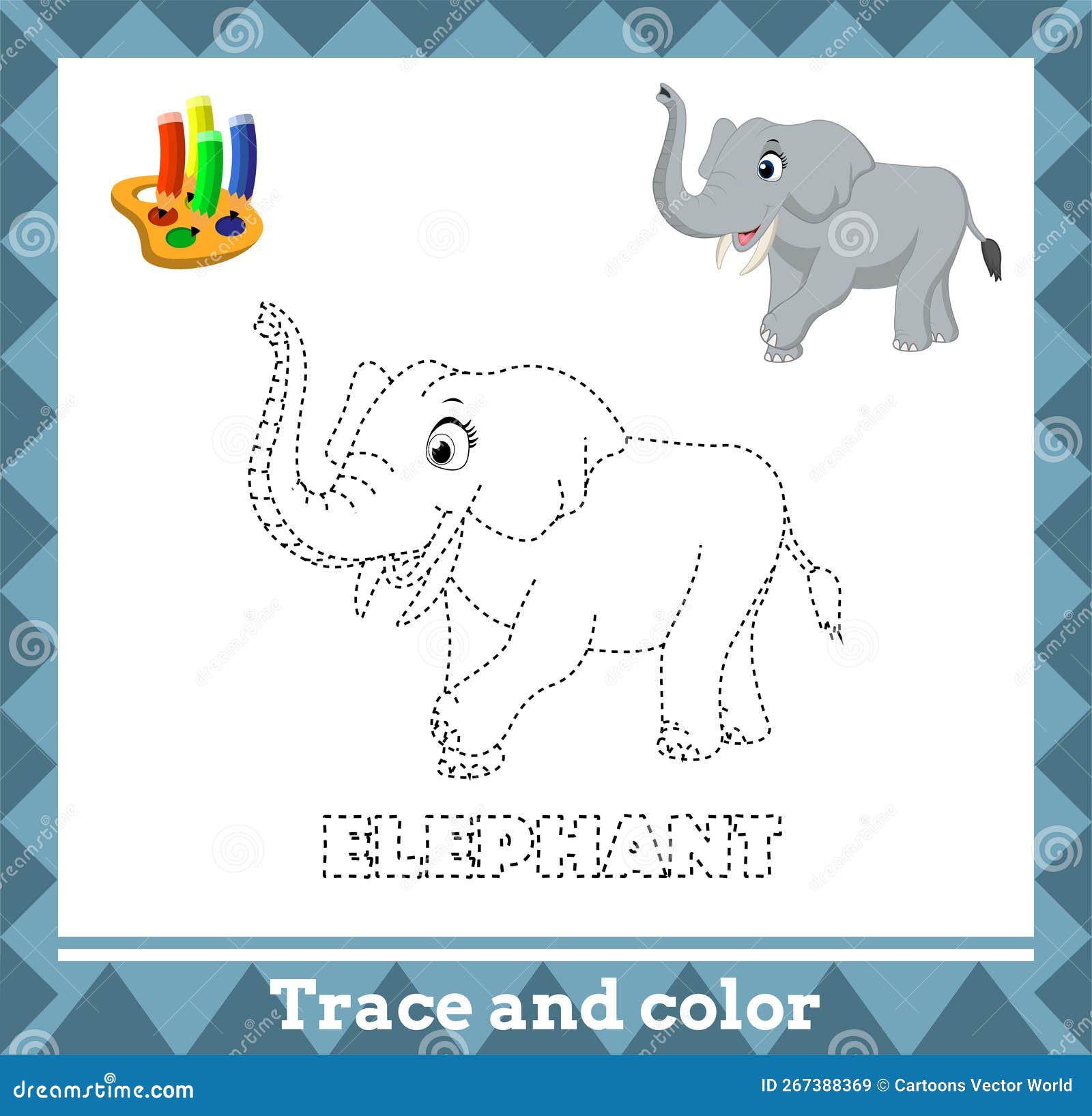 Trace and Color for Kids, Elephant Vector Kids Activity Page Stock ...