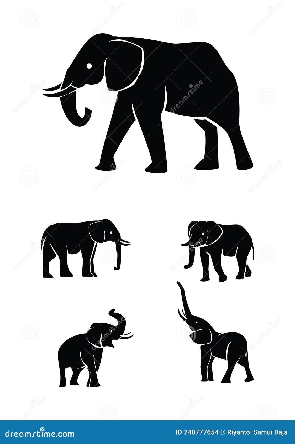Elephant Activity Gesture Silhouette Collection Illustration Stock ...
