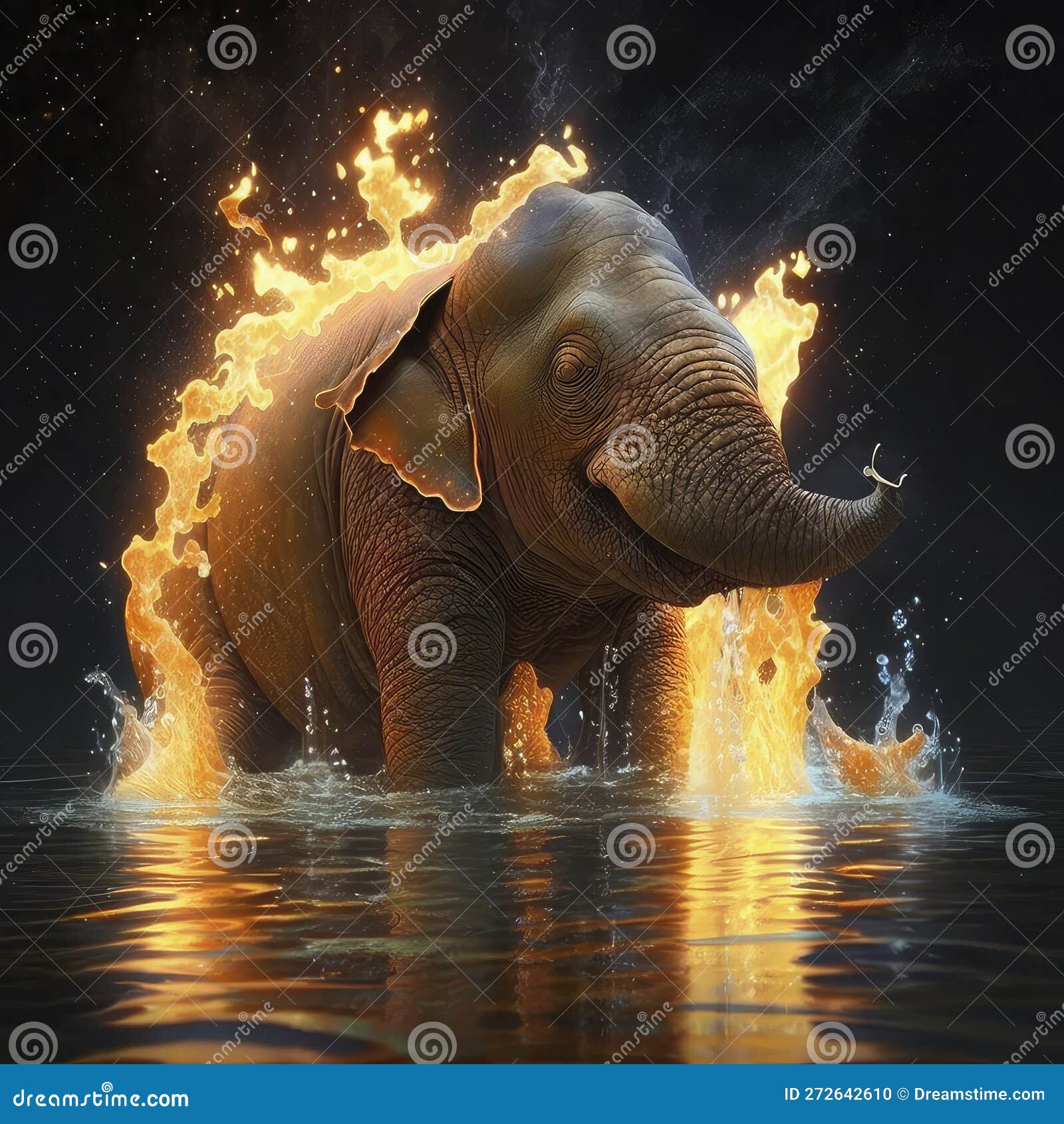 Elephant in Red Flame. Ai Generated Stock Illustration - Illustration ...